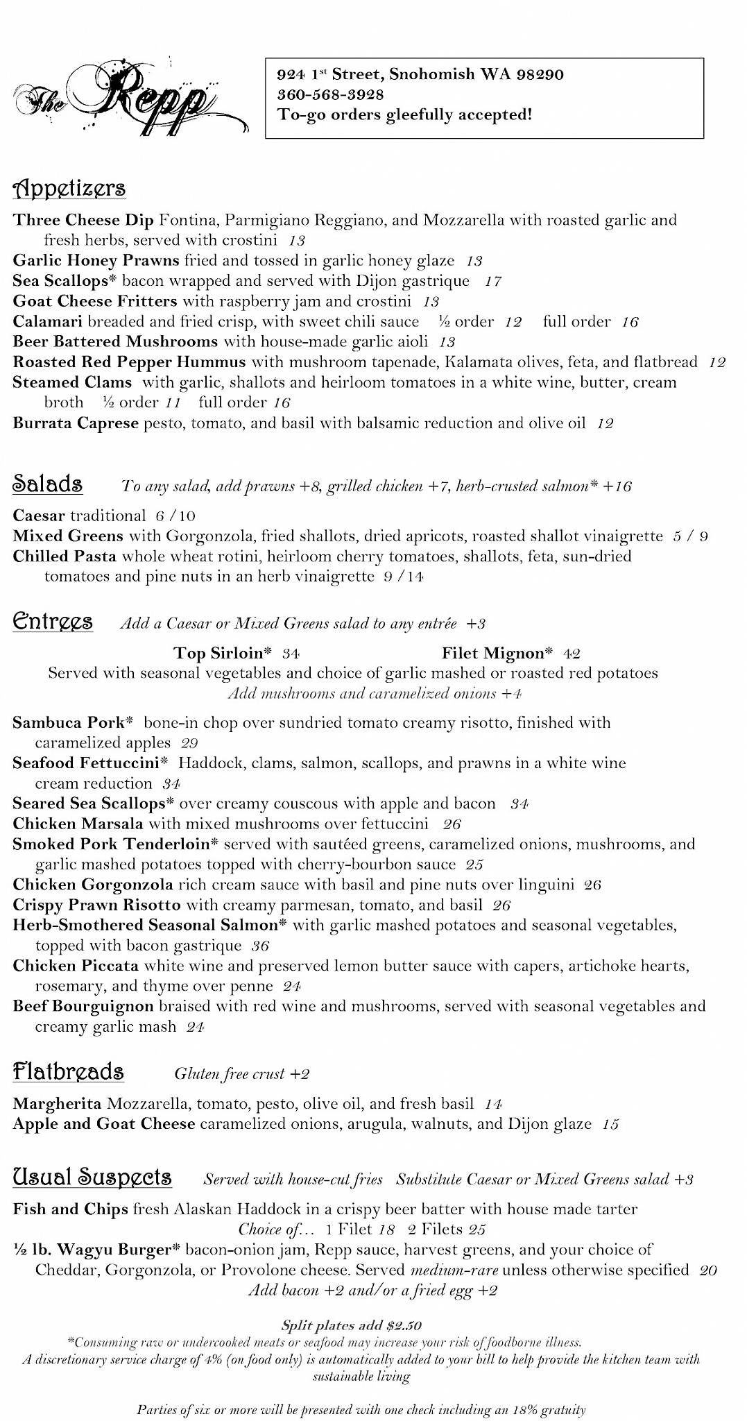 Menu at The Repp pub & bar, Snohomish