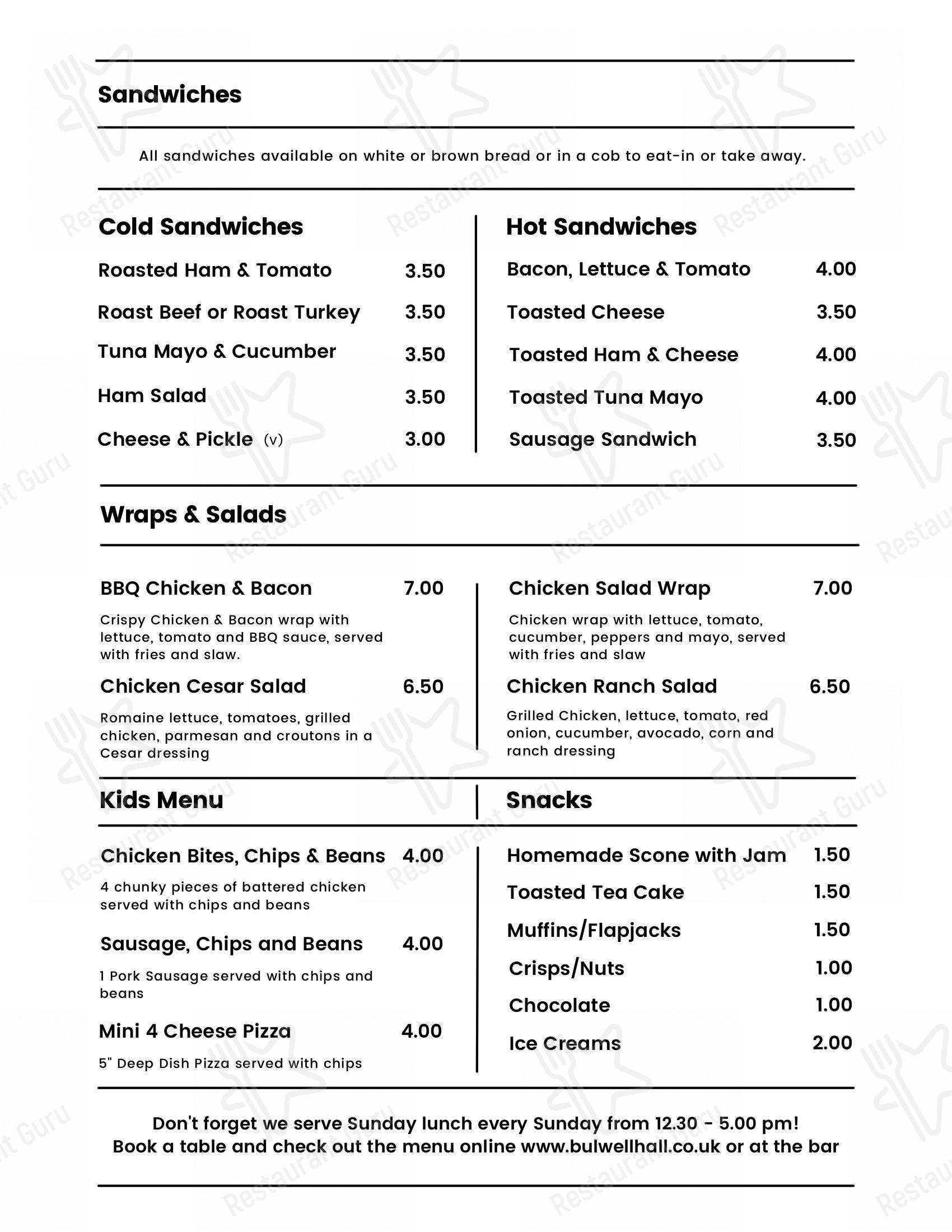 Menu at The Restaurant Bulwell Hall Golf Club, Nottingham