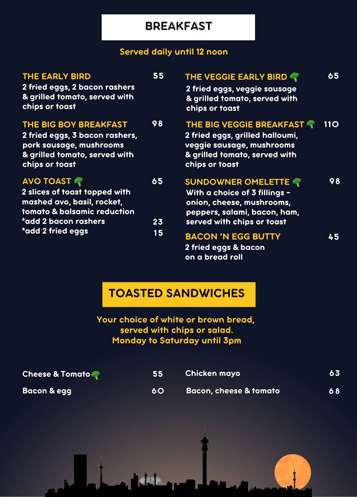 Menu at The Sundowner Bar and Eatery, Randburg