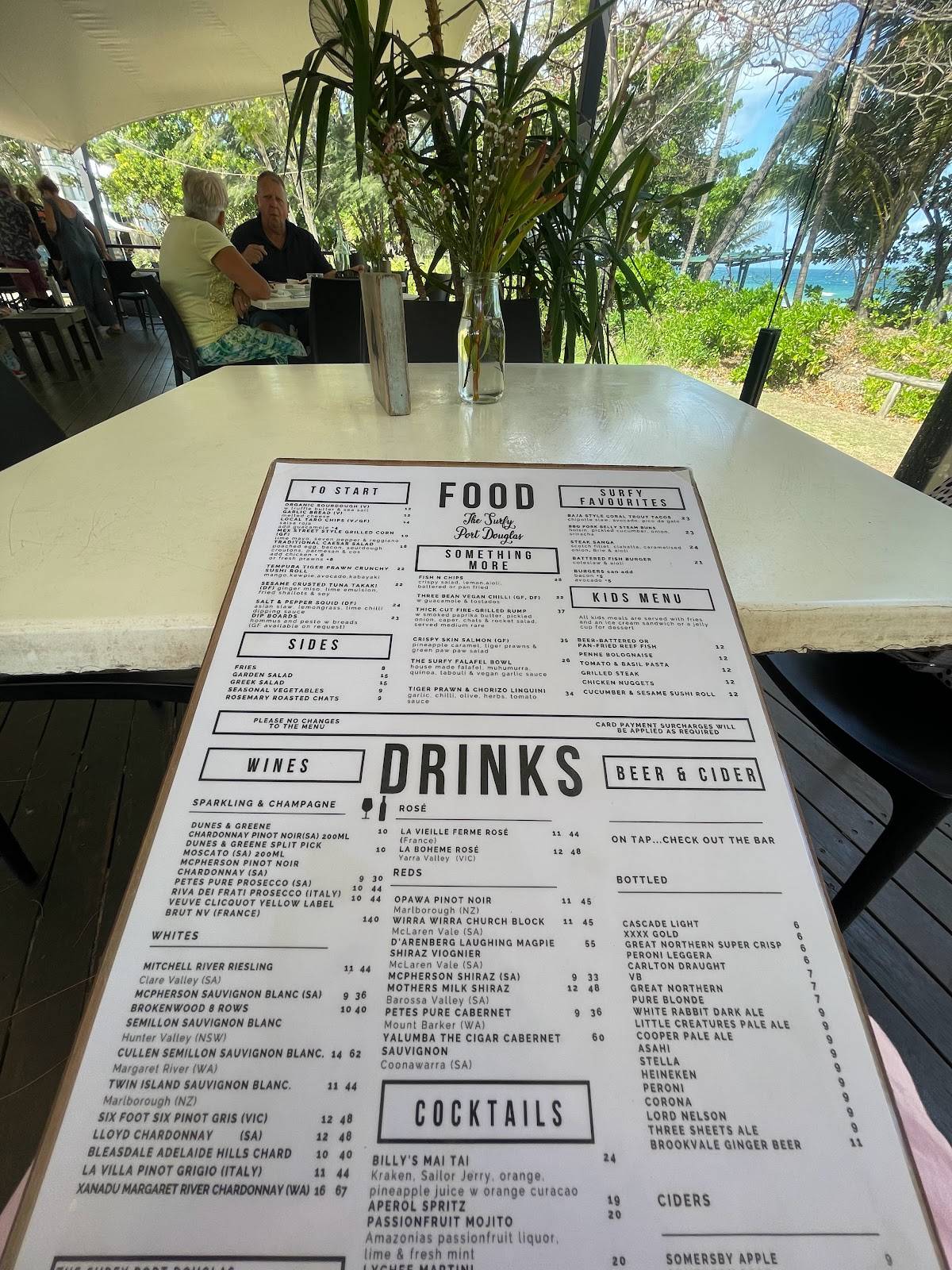 Menu at The Surfy Port Douglas pub & bar, Port Douglas, Mowbray St