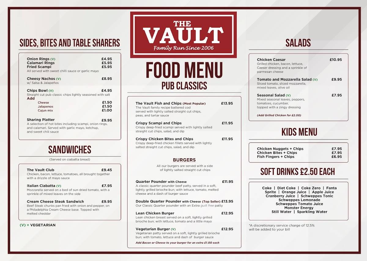 Menu at The Vault 1894 pub & bar, London
