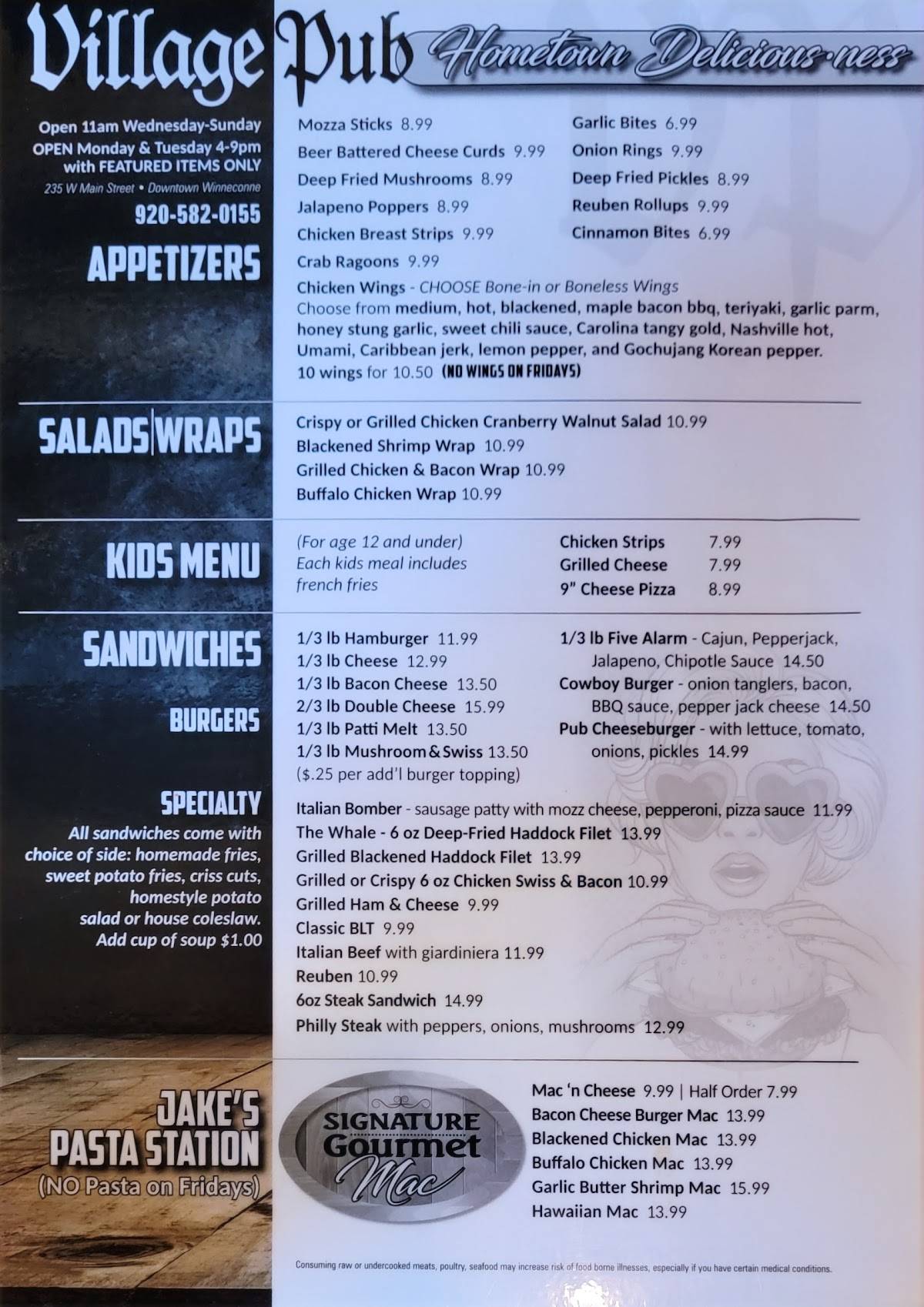 Menu at The Village Pub, Winneconne