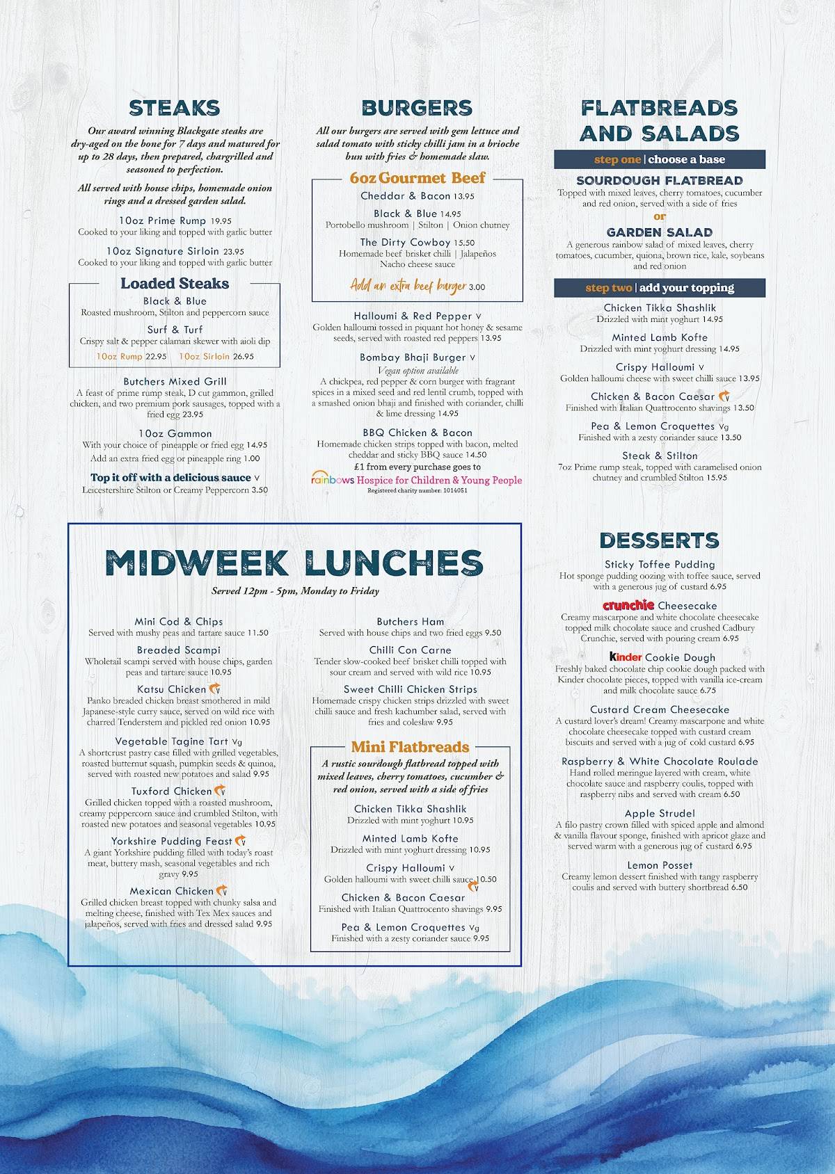Menu at The Waterside Inn pub & bar, Loughborough