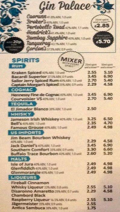Menu at The White Lady - JD Wetherspoon pub & bar, Edinburgh