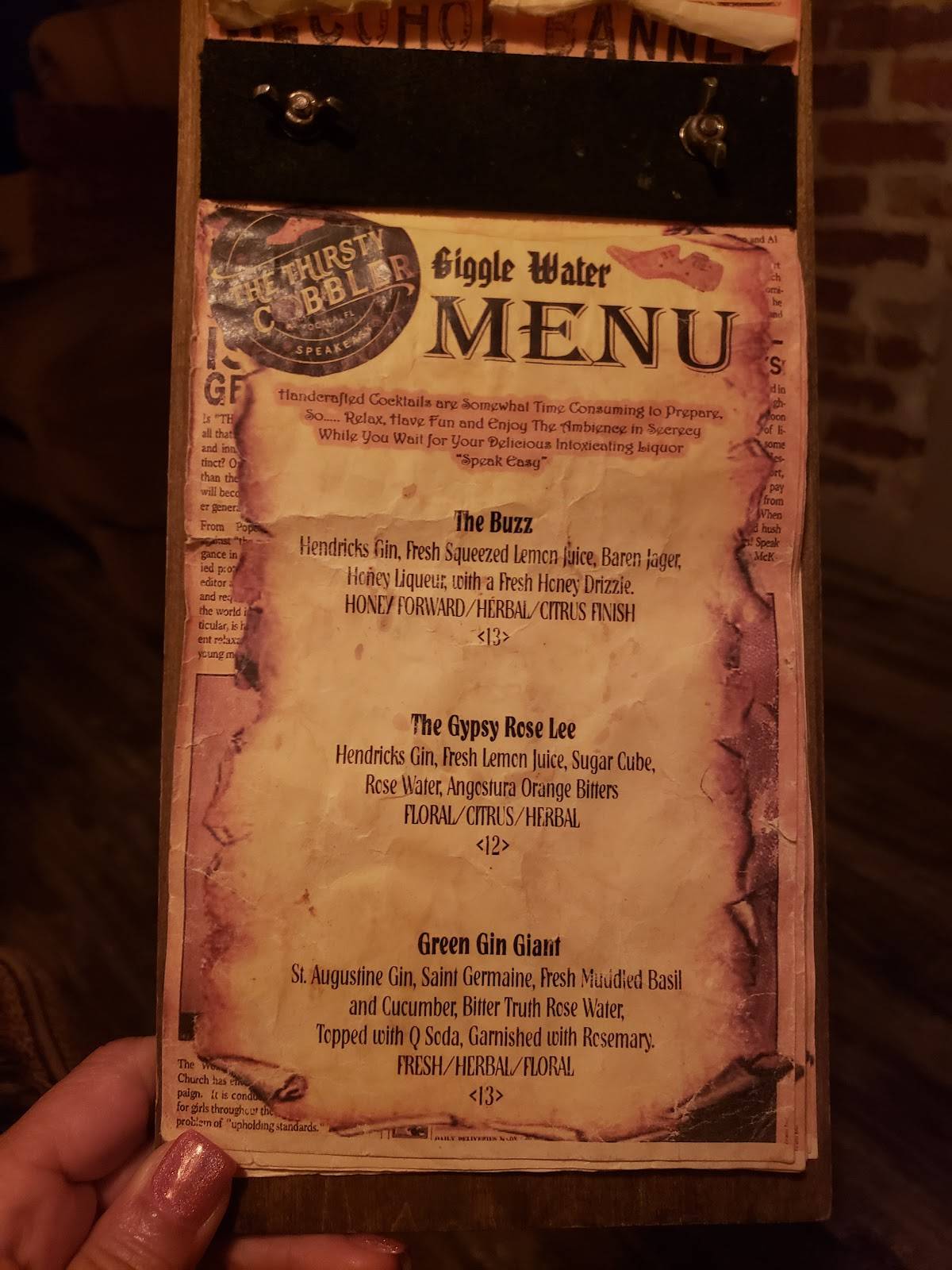 Menu at Thirsty Cobbler pub & bar, Ocala