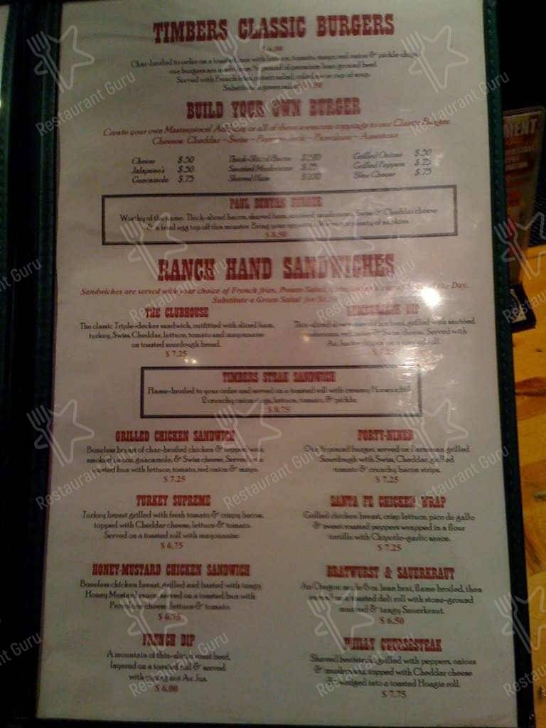 Menu at Timber's Bar & Grill Redmond, Redmond
