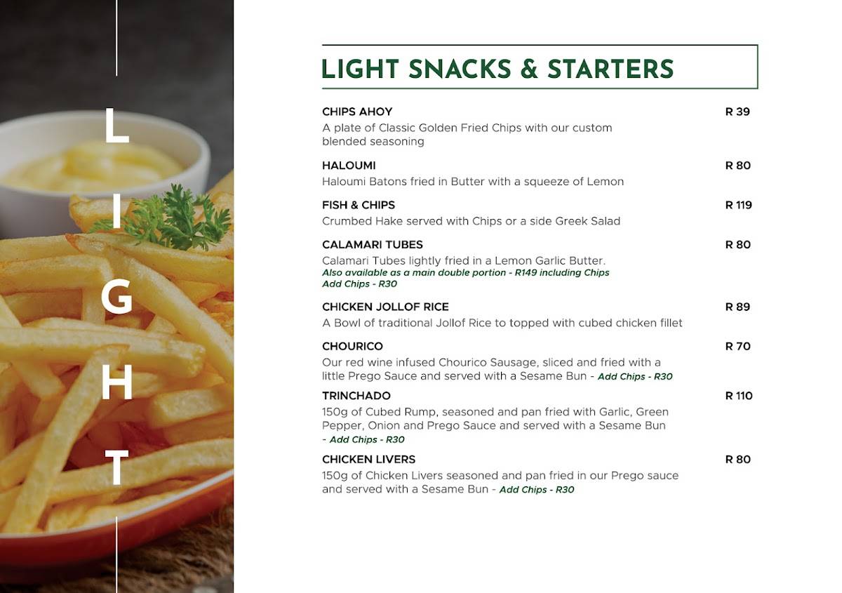 Menu at Tipu Cafe, Johannesburg