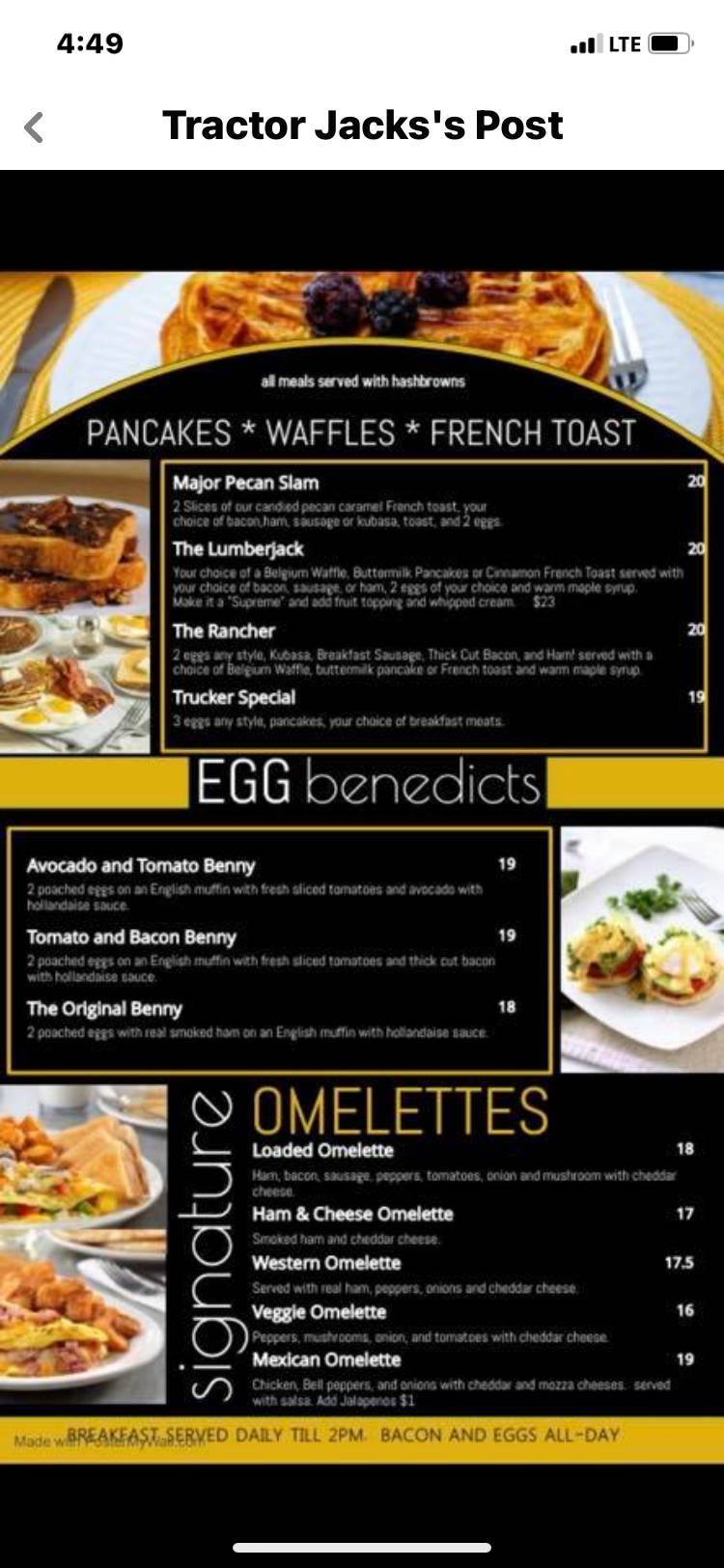 Menu at Tractor Jacks pub & bar, Grande Prairie