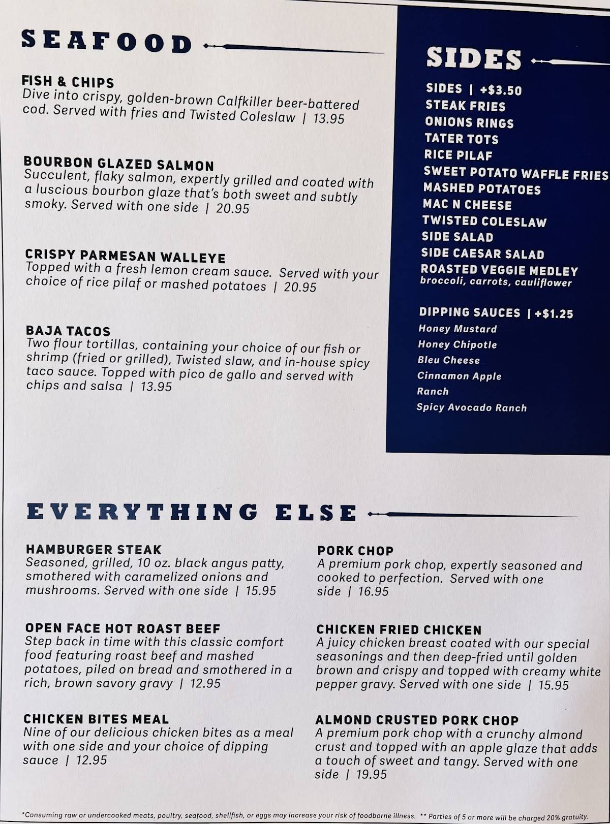 Menu at Twisted Oaks pub & bar, Smithville