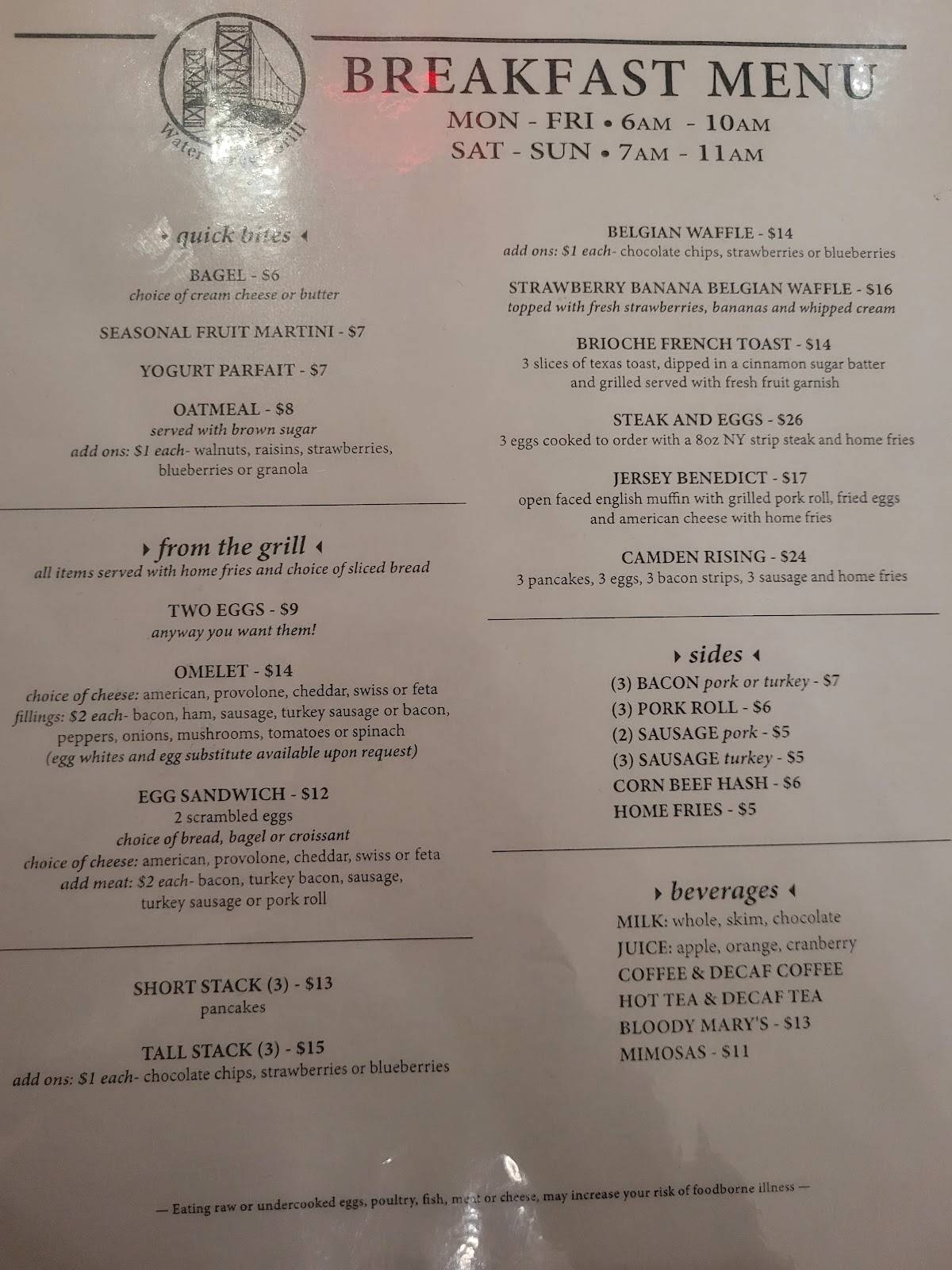 Menu at Water Street Grill pub & bar, Camden