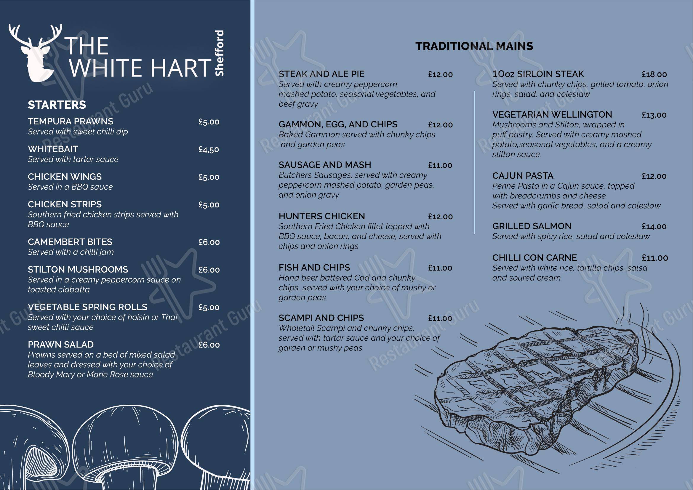 Menu at White Hart Hotel pub & bar, Shefford