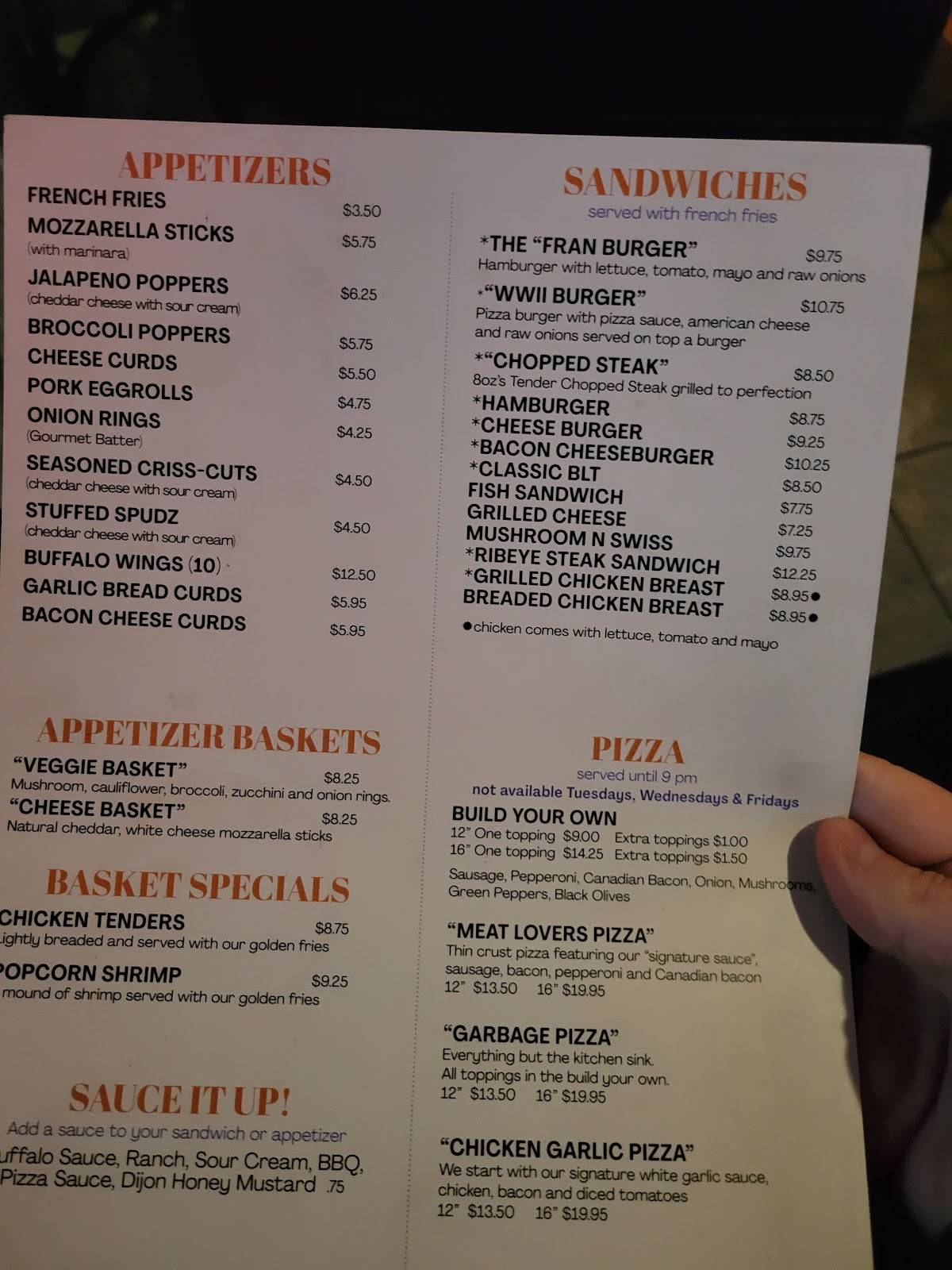 Menu at Wishing Well pub & bar, Appleton