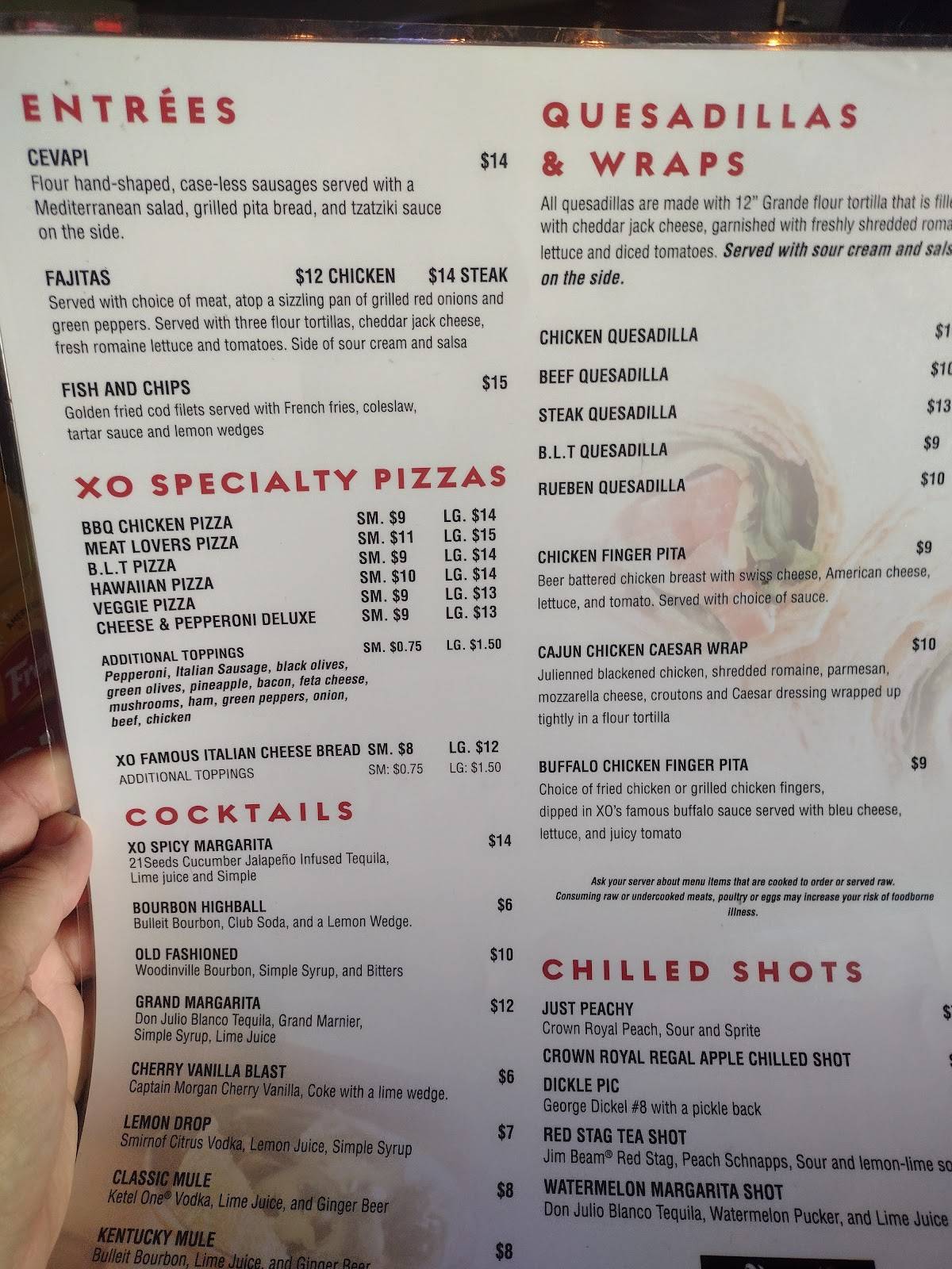 Menu at XO Bar & Grill, Saint Clair Shores