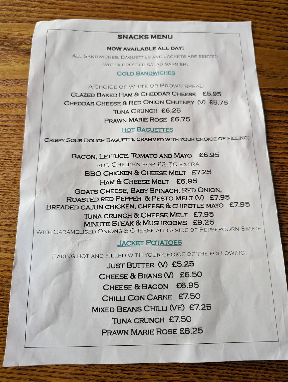 Menu at Yew Tree pub & bar, Preston