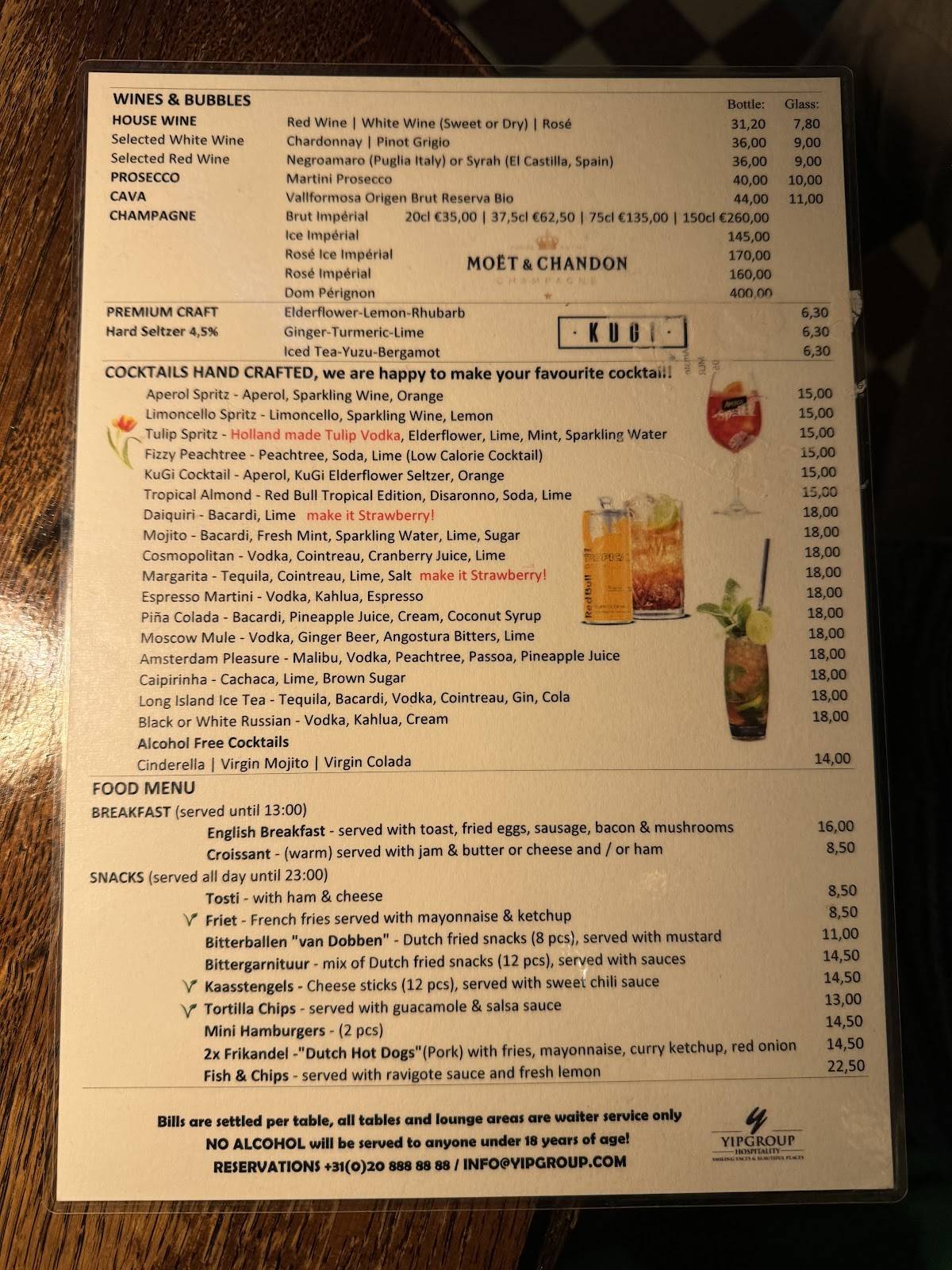 Menu at Yip Fellows pub & bar, Amsterdam