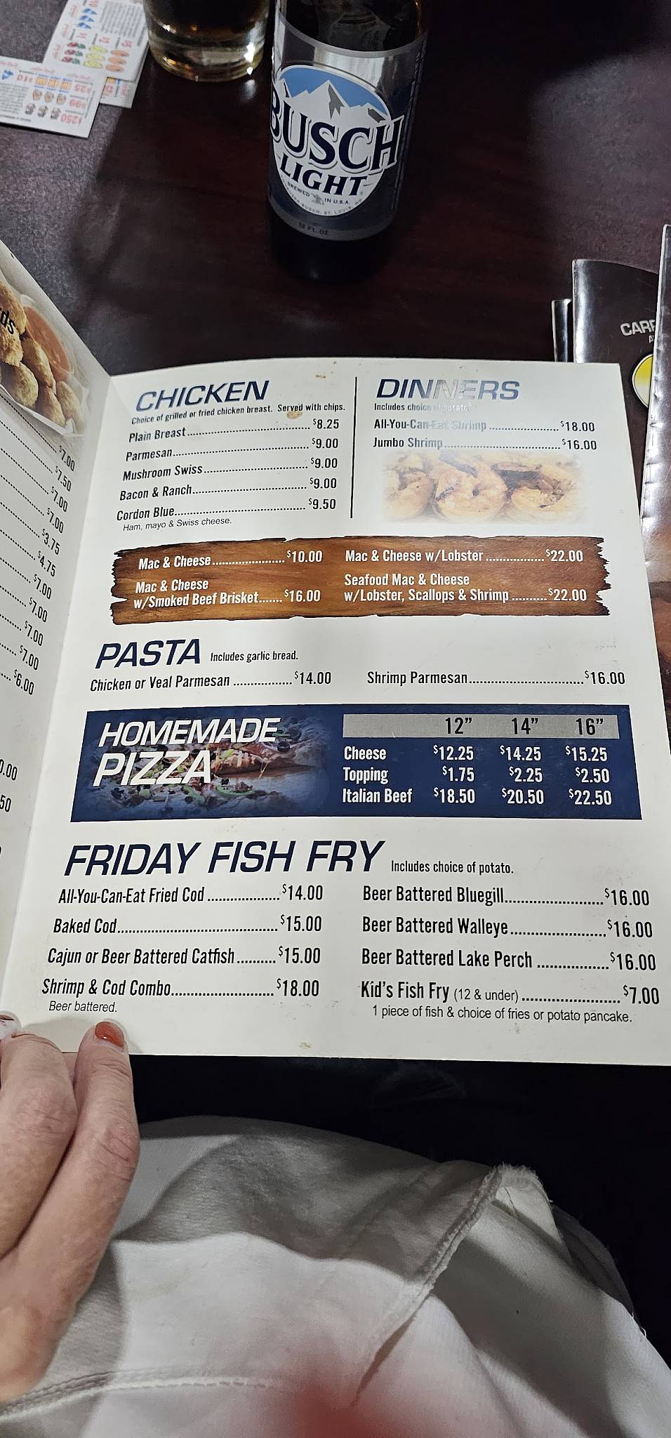 Menu at countryside pub, Burlington