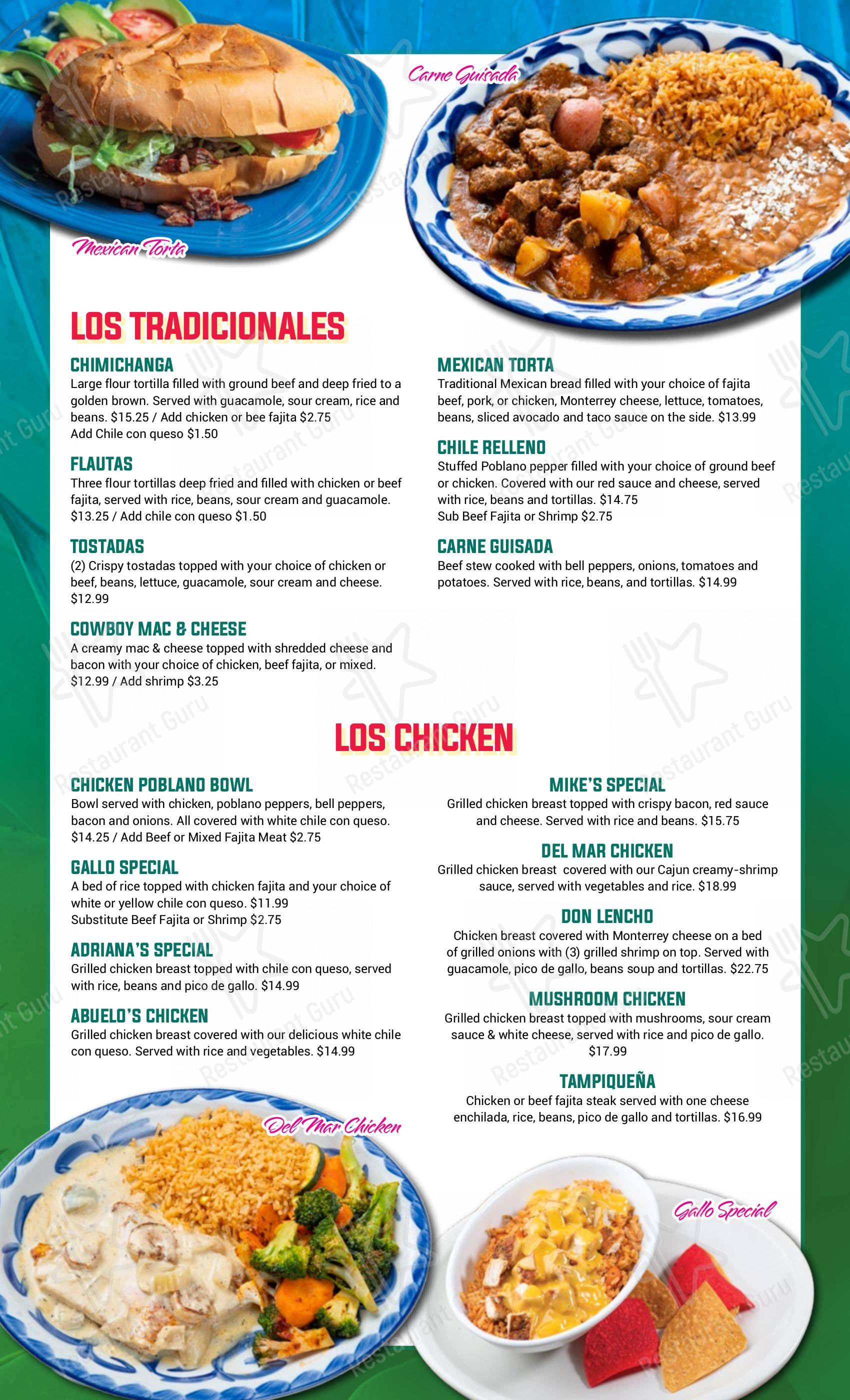 Menu at Pueblos Tex-Mex Kitchen restaurant, Liberty