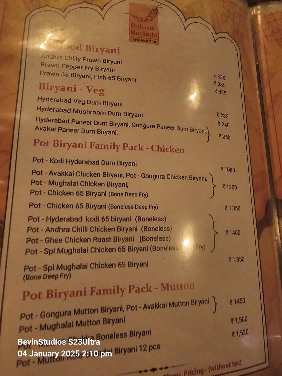 Menu at Pulusu Ruchulu - Andhra Restaurant in Anna Nagar, Chennai, 7