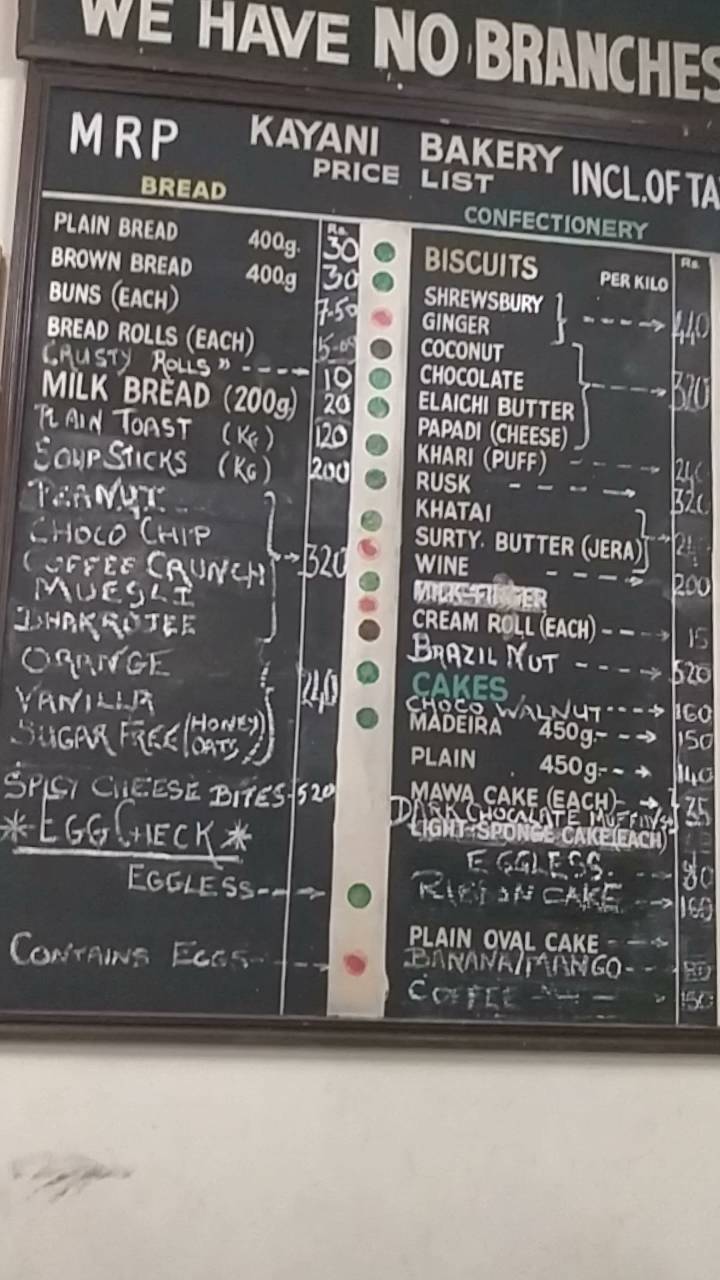Menu at Kayani Bakery, Pune, 6
