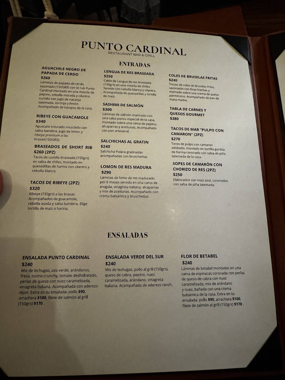 Carta de Punto Cardinal Restaurant Bar & Grill, Hermosillo