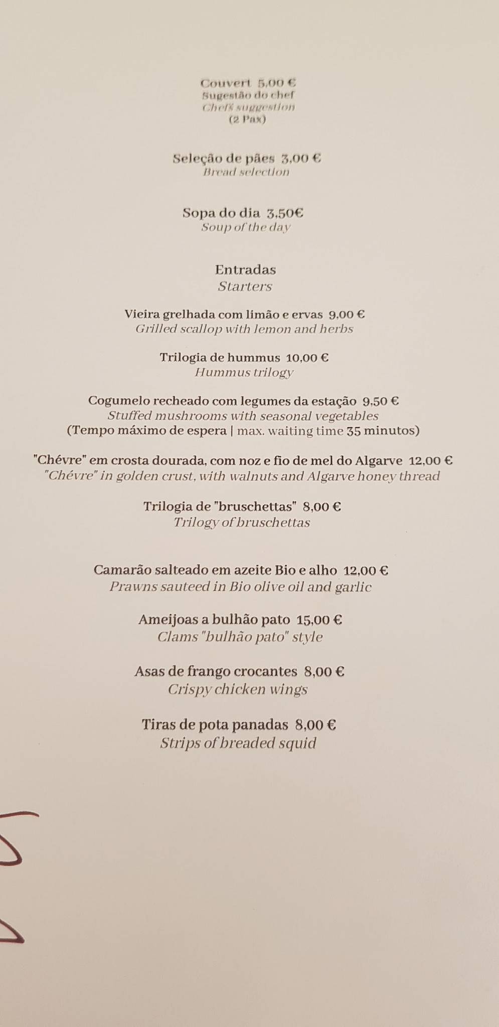 Menu at Pure Café by Longevity, Alvor