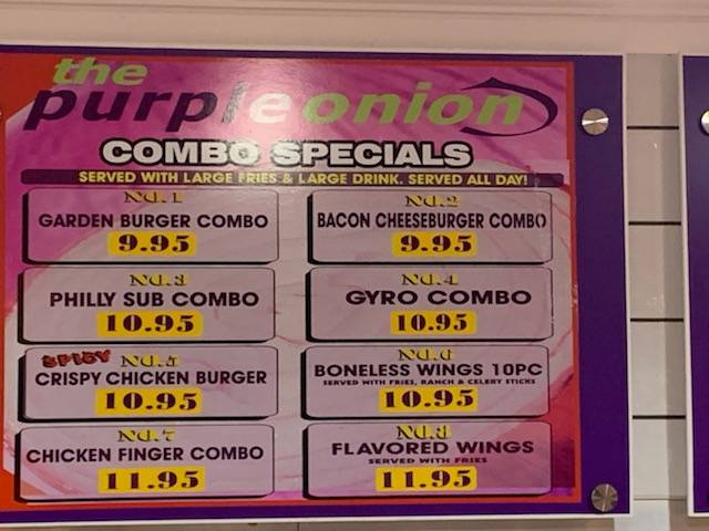 Menu at Purple Onion restaurant, Hueytown