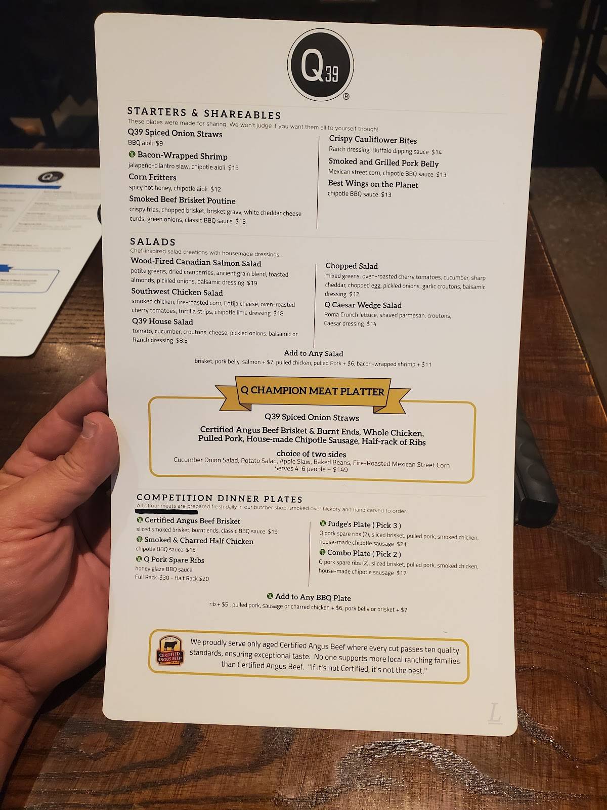 Menu at Q39 - Midtown BBQ, Kansas City