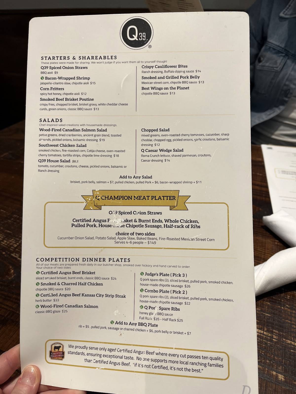 Menu at Q39 - Midtown BBQ, Kansas City
