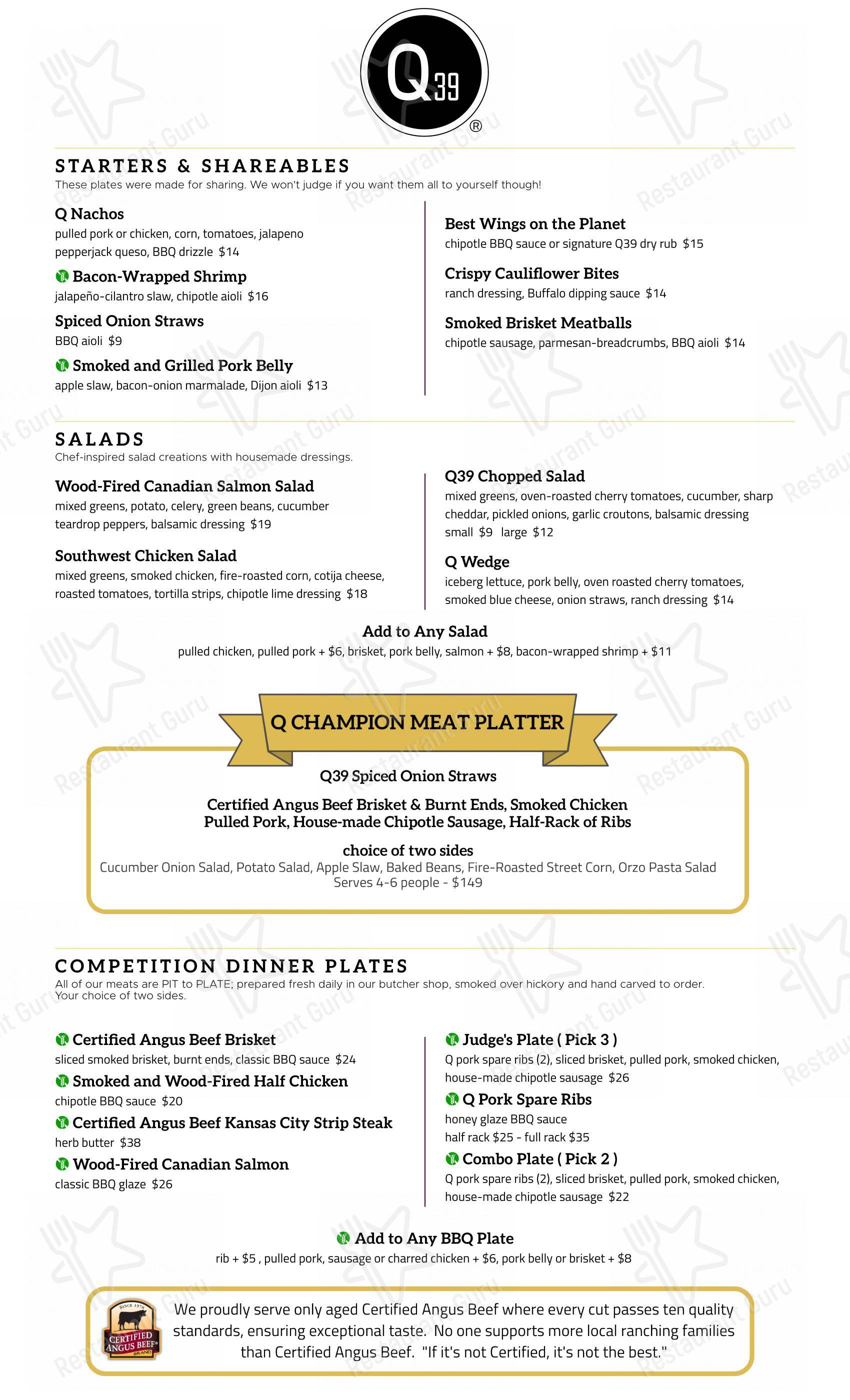 Menu at Q39 - Midtown BBQ, Kansas City