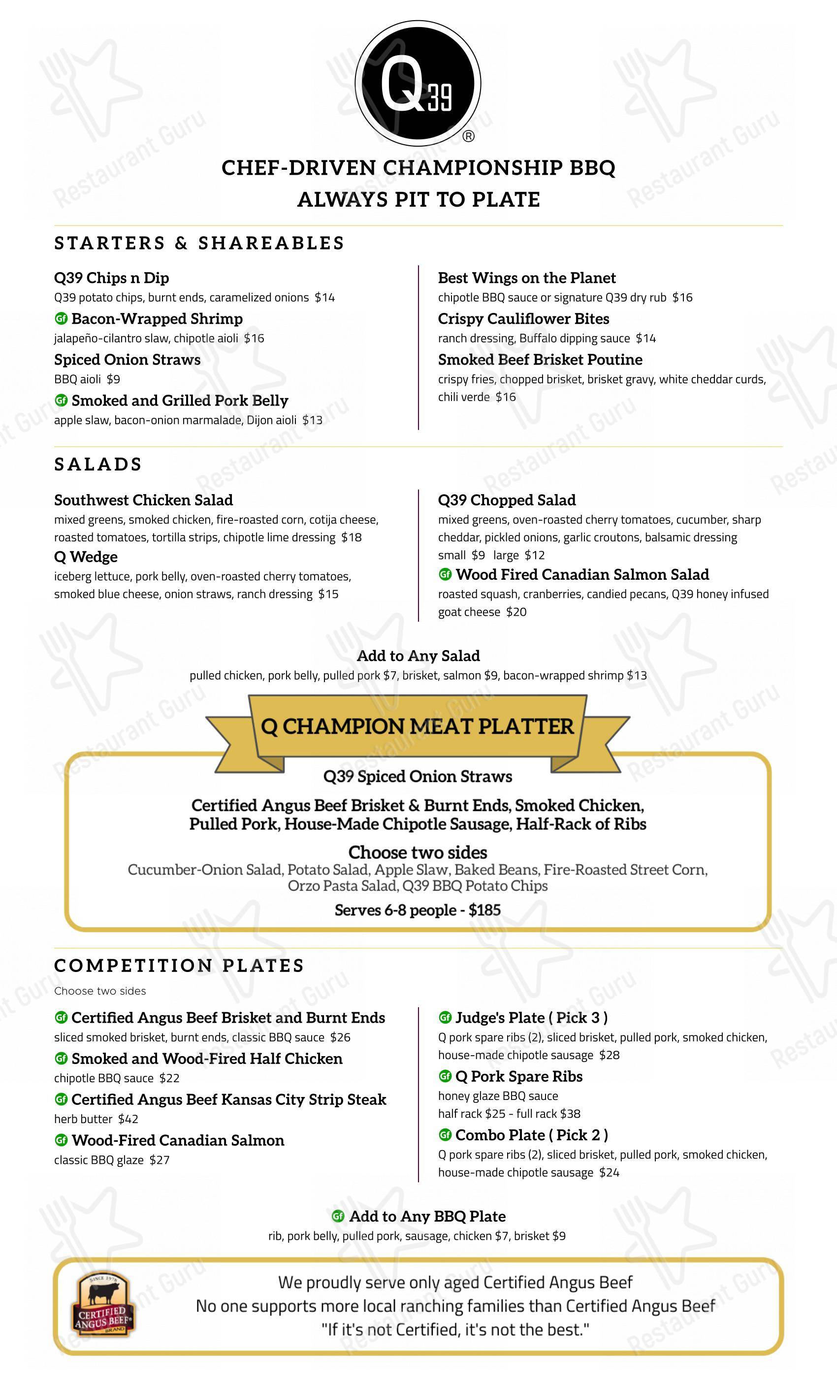 Menu at Q39 - Midtown BBQ, Kansas City