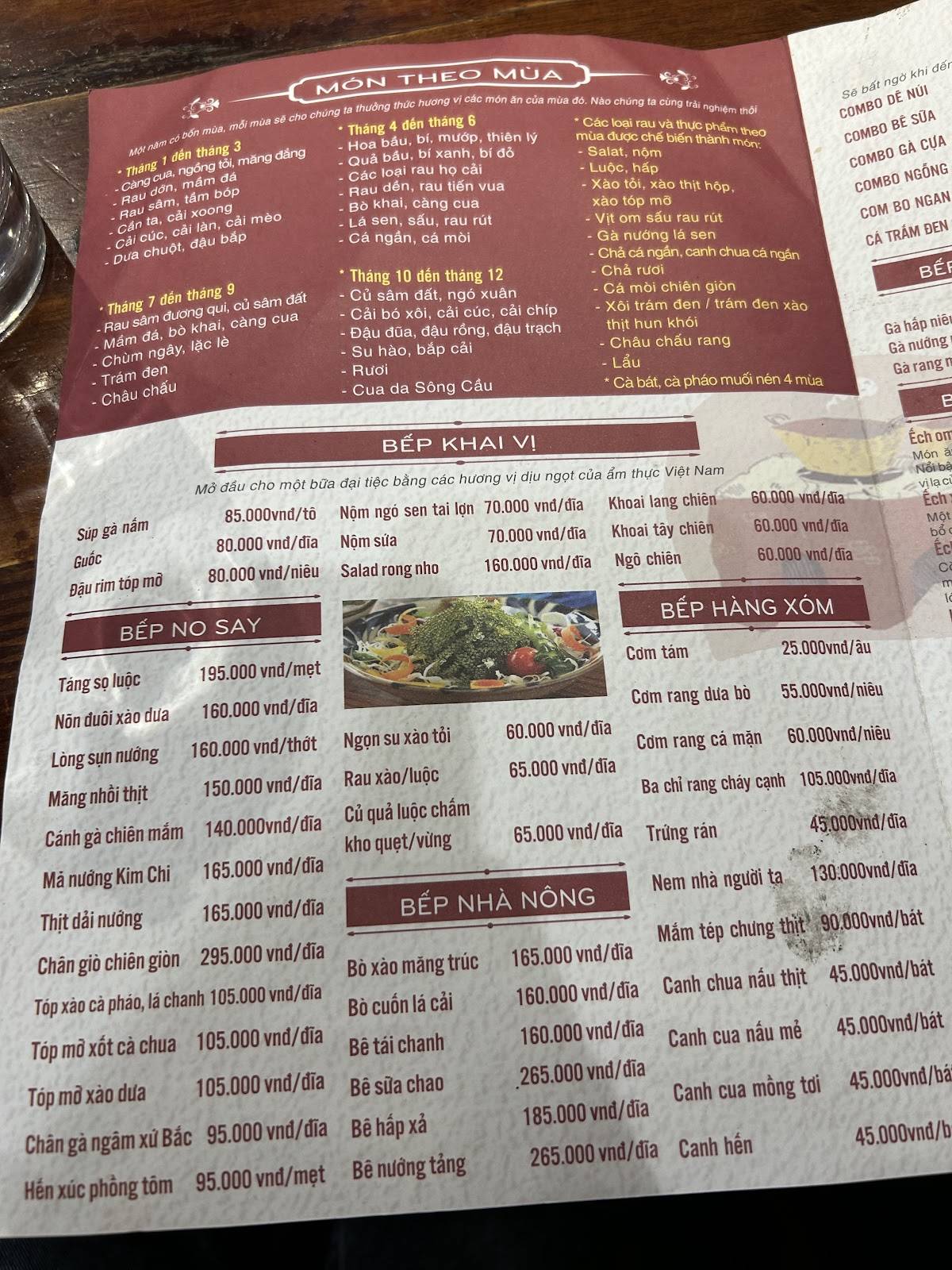 Menu at Quán Bếp Hàng Xóm restaurant, Hanoi