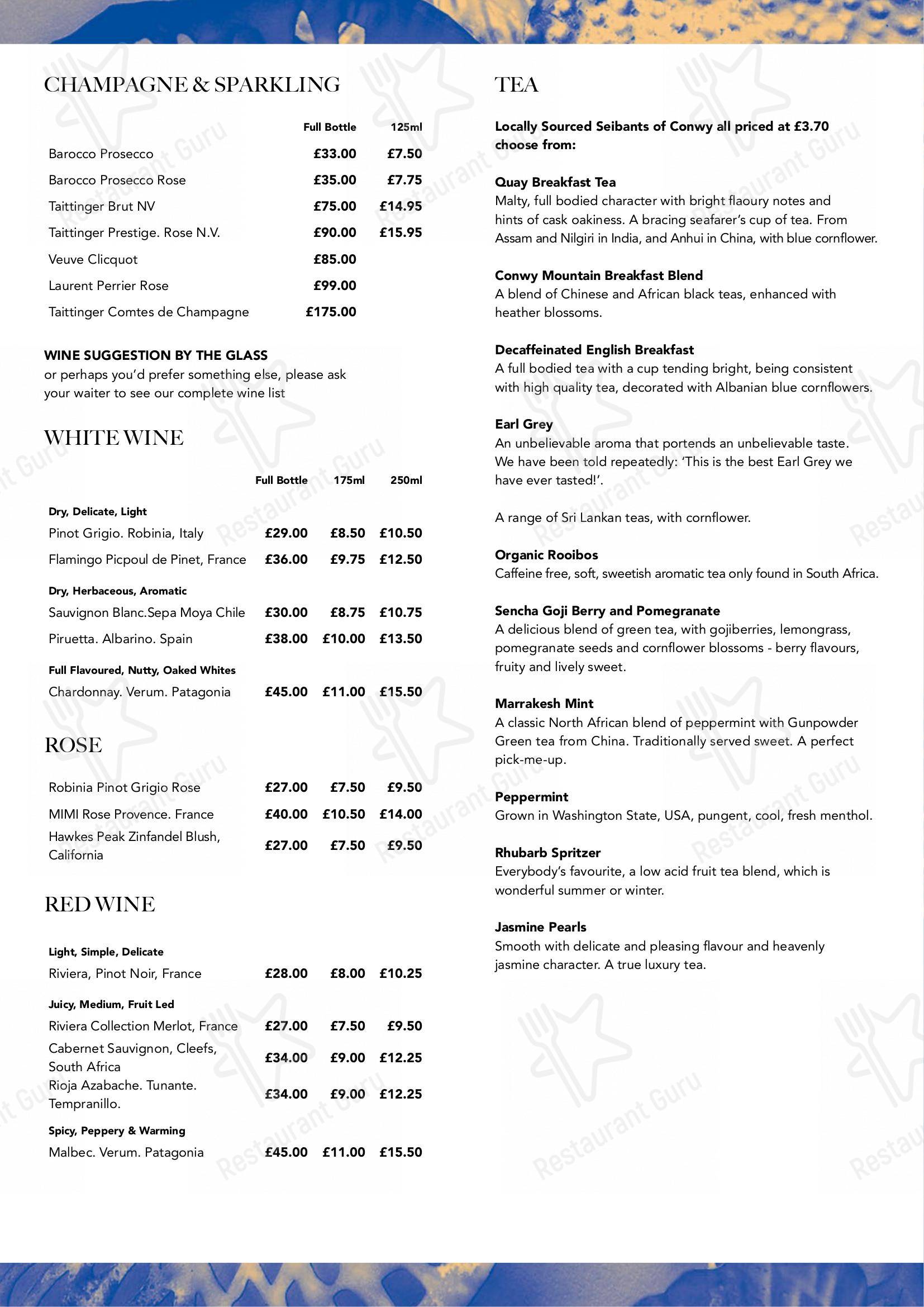 Menu at Quay Hotel & Spa pub & bar, Conwy