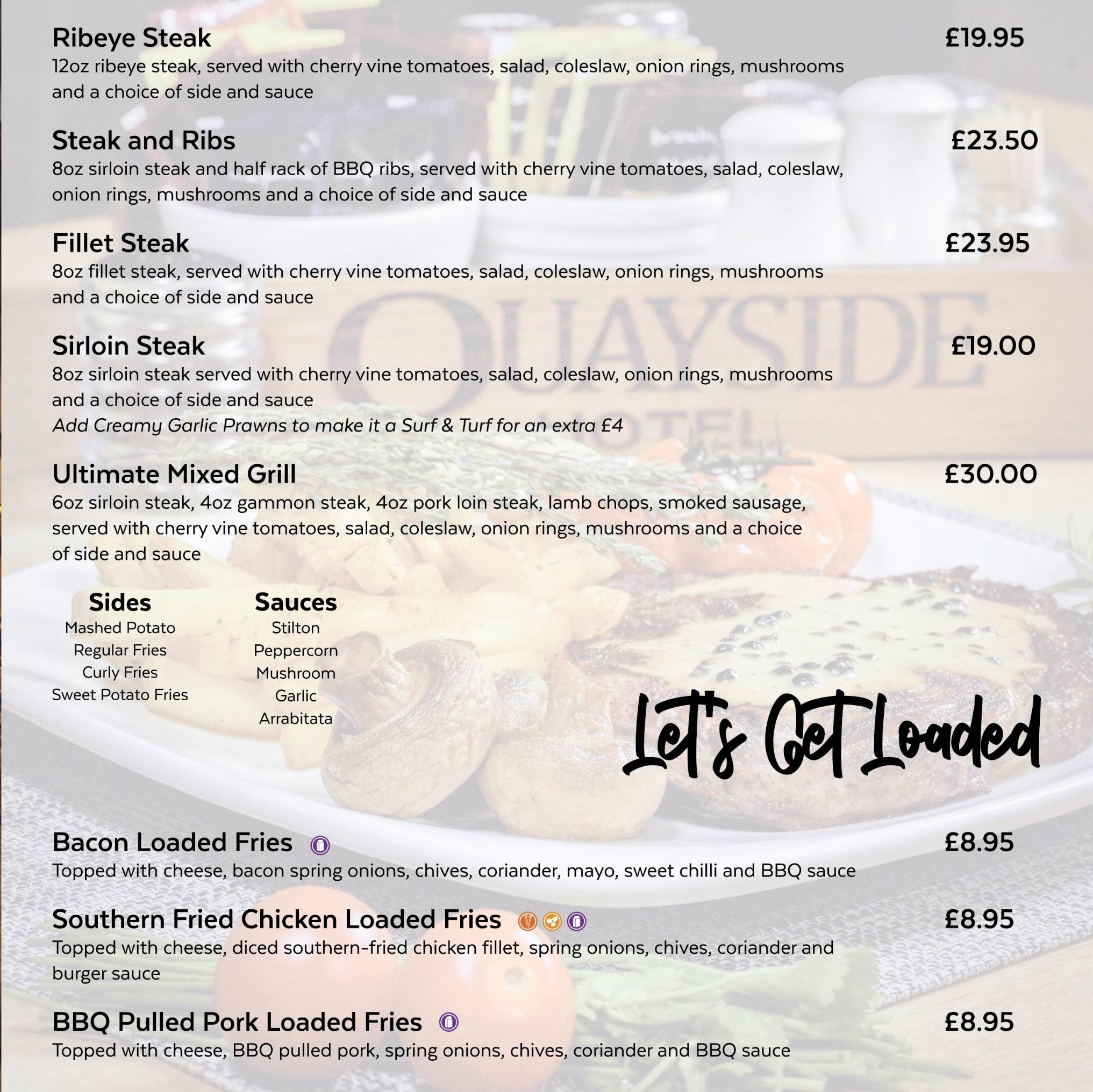 Menu at Quayside Hotel & Bar, Boston