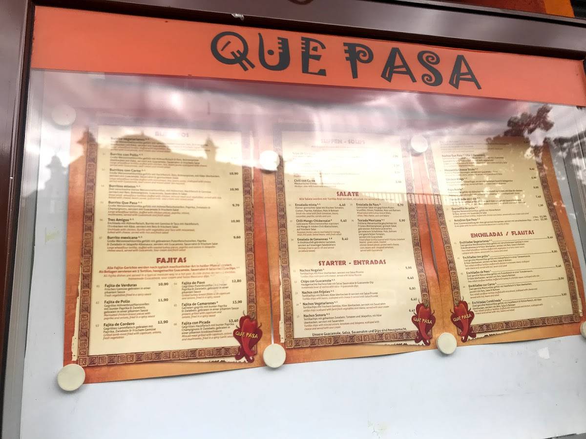 Menu at Que Pasa restaurant, Berlin, Skalitzer Str. 107