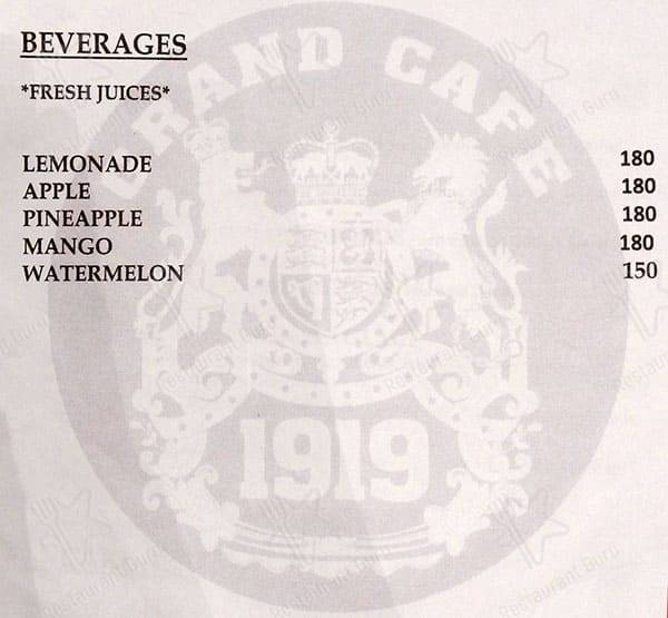 Menu at 1919 Grand Cafe, Manila