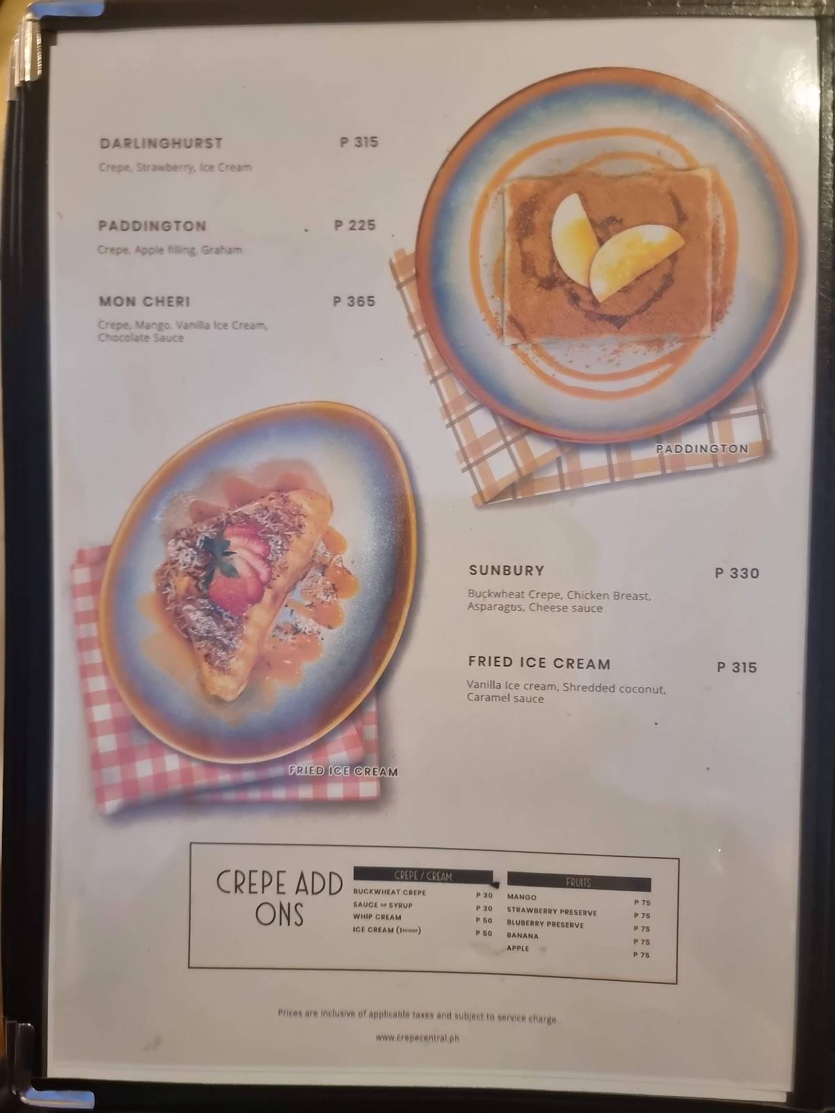 Menu at Crêpe Central restaurant, Quezon City