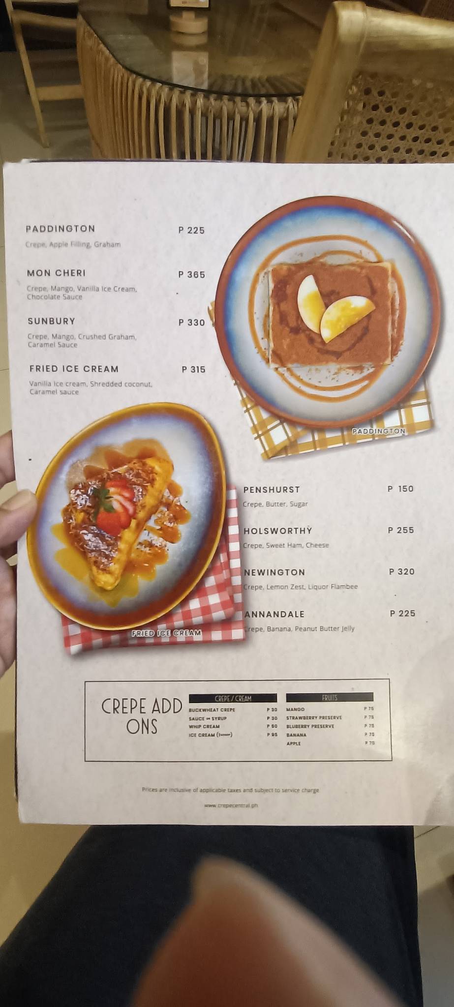 Menu at Crêpe Central restaurant, Quezon City
