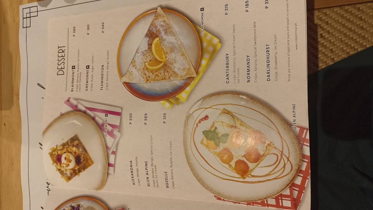 Menu at Crêpe Central restaurant, Quezon City