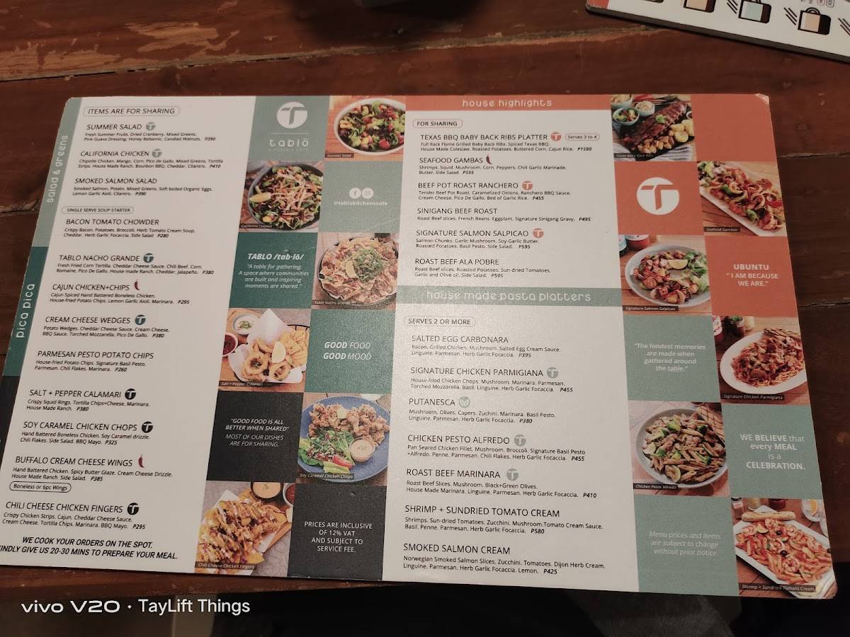 Menu at Tablo Kitchen x Cafe Timog QC, Quezon City