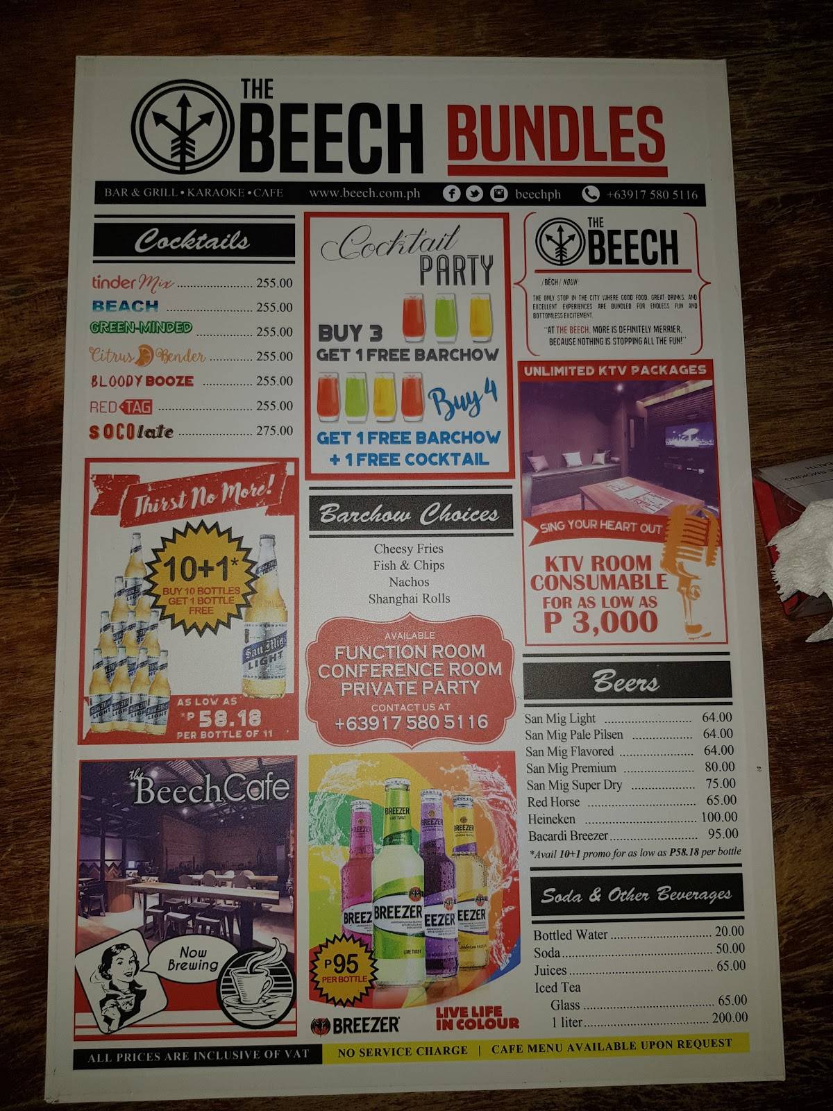 Menu at The Beech pub & bar, Quezon City