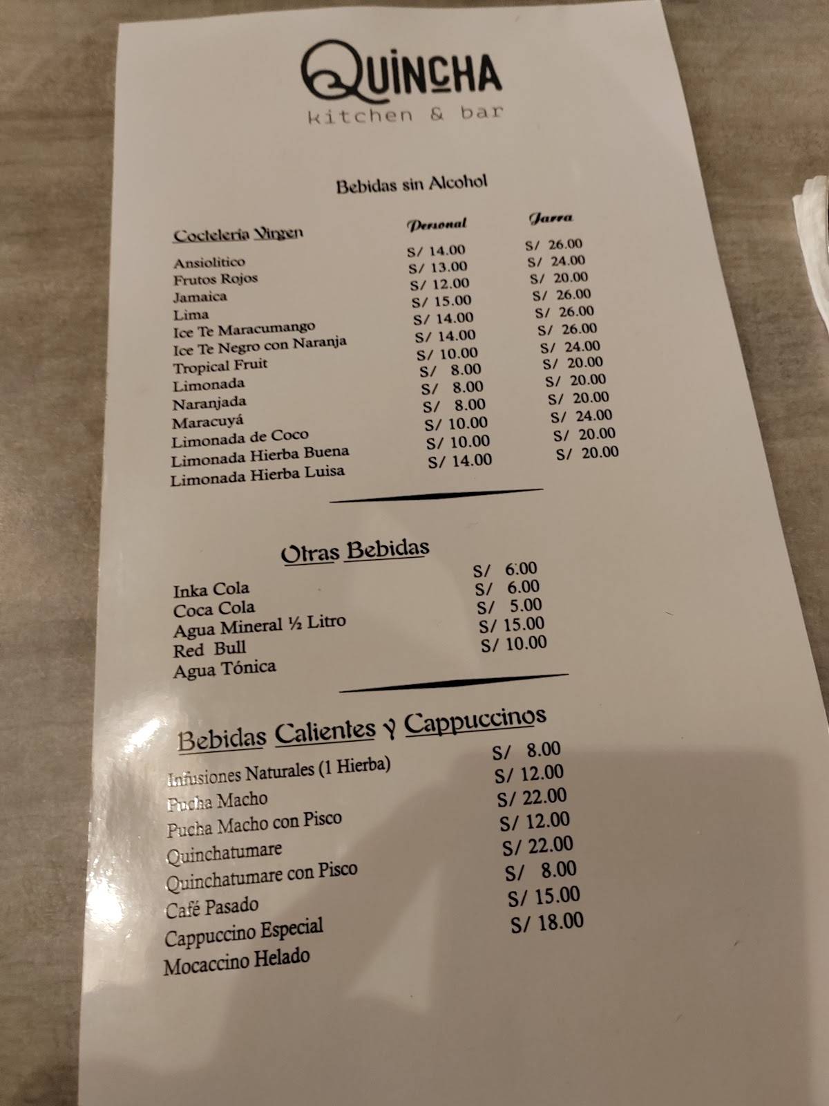 Carta de Quincha Restaurant, Chimbote