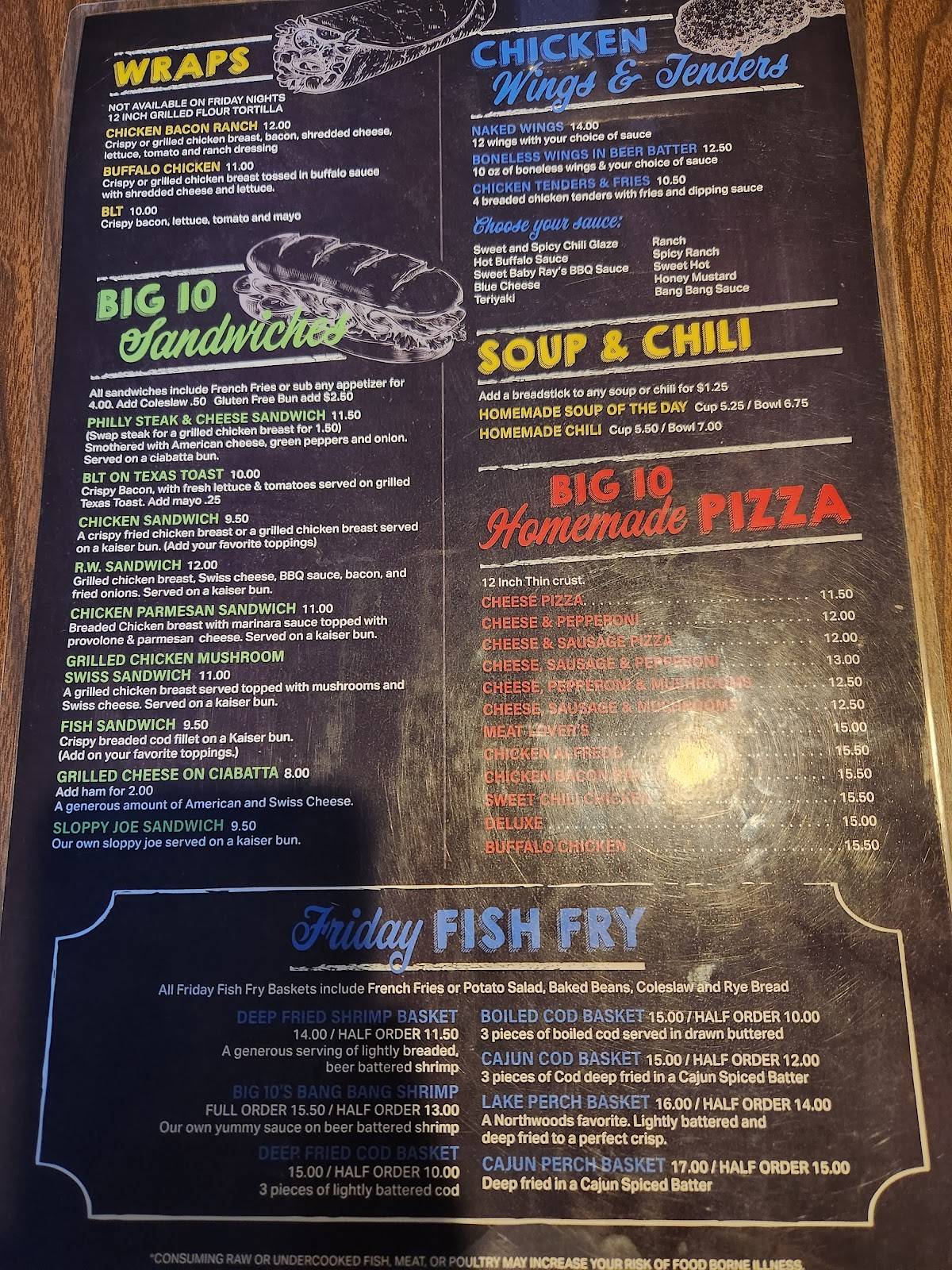 Menu at Big 10 Sports Bar & Grill, Quinnesec