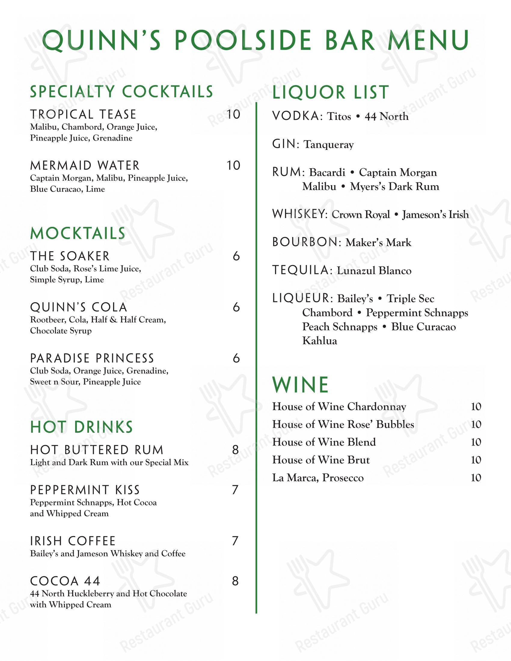 Menu at Quinn's Tavern pub & bar, Lawton, Mt 59859
