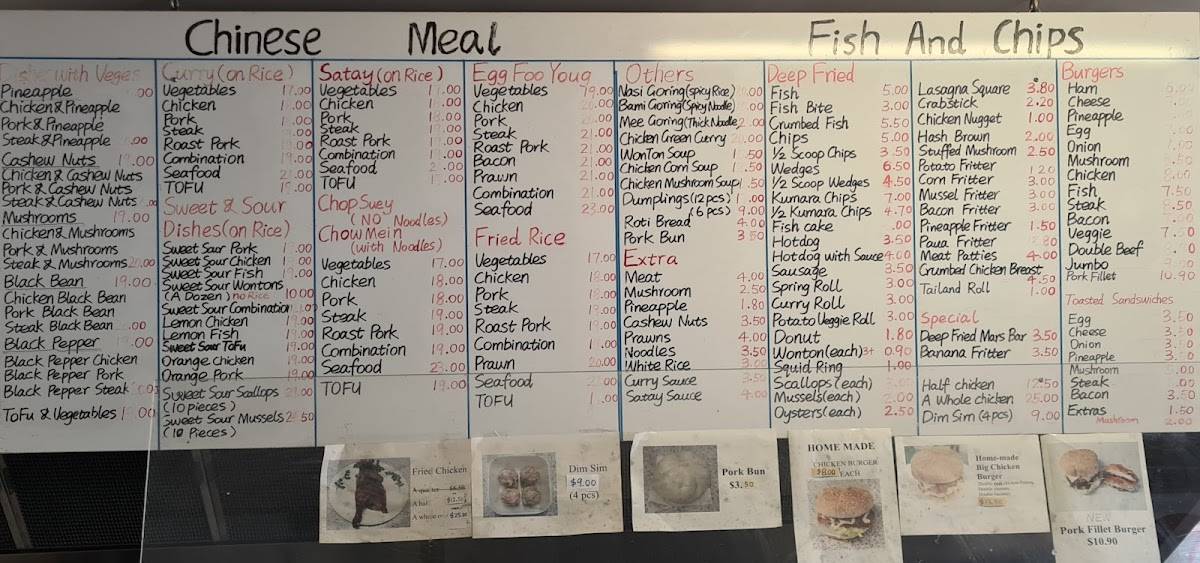 Menu at Quinwah Takeaways restaurant, Featherston