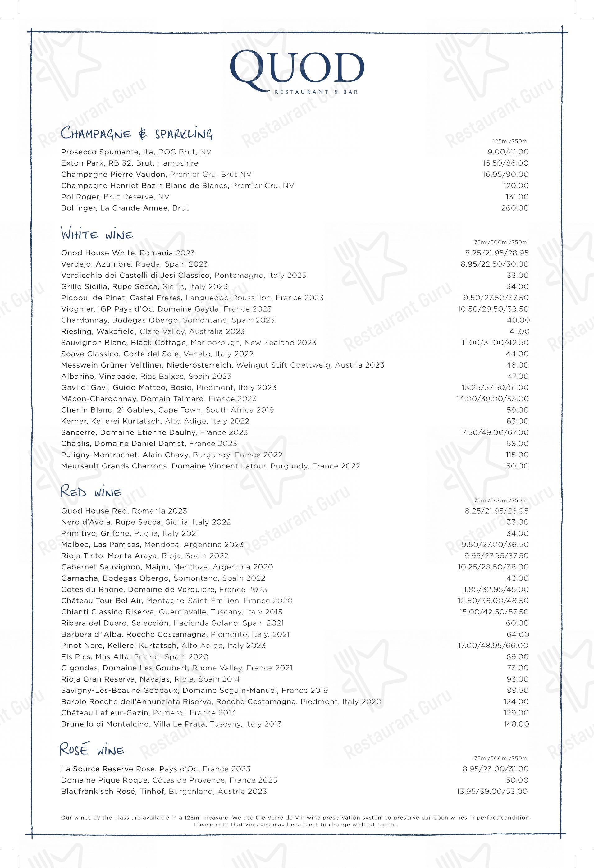 Menu at Quod Restaurant & Bar, Oxford