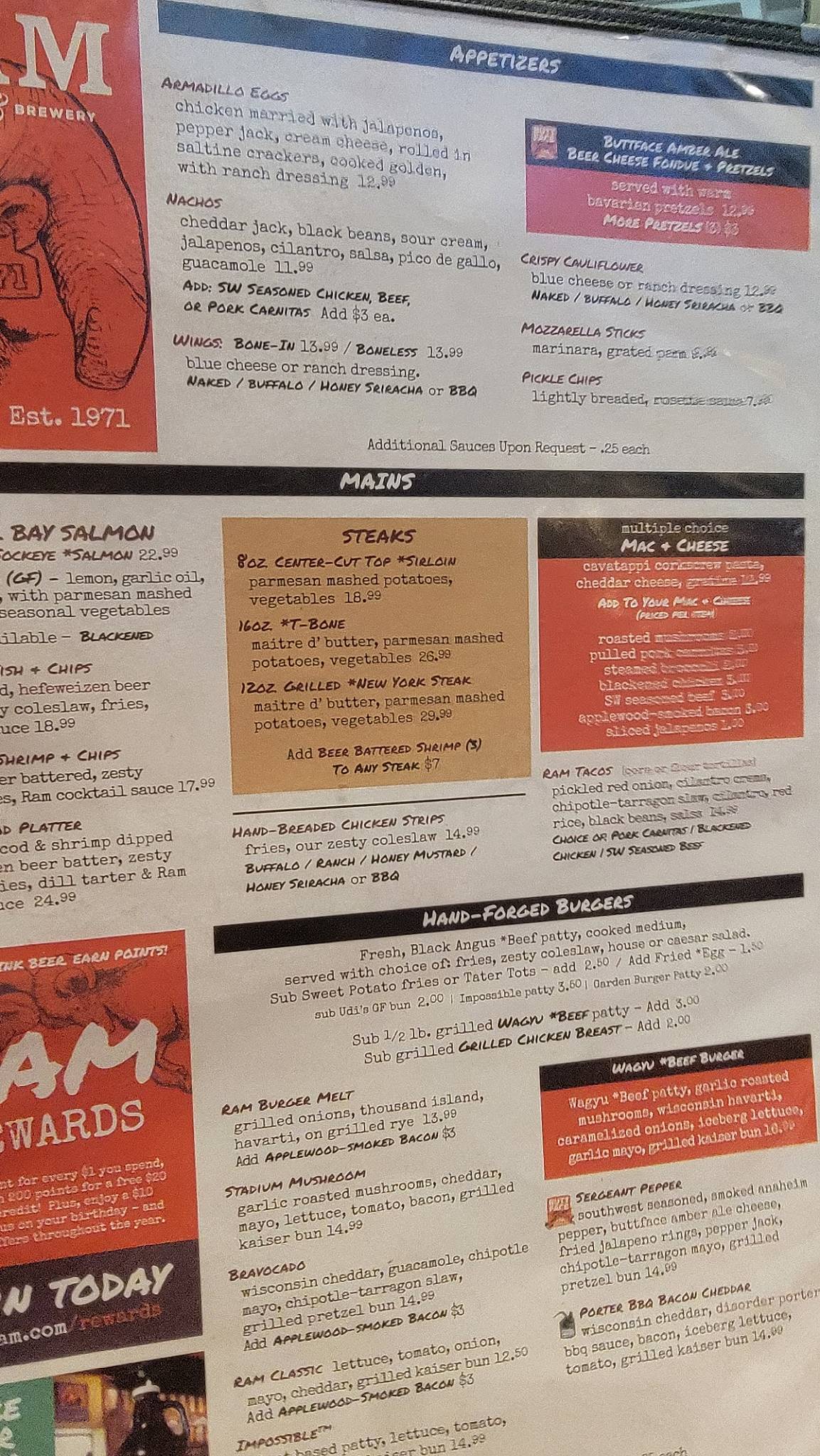 Menu at RAM Restaurant & Brewery, Tacoma