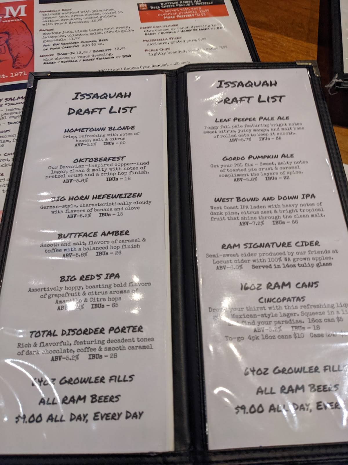 Menu at RAM Restaurant & Brewery, Issaquah