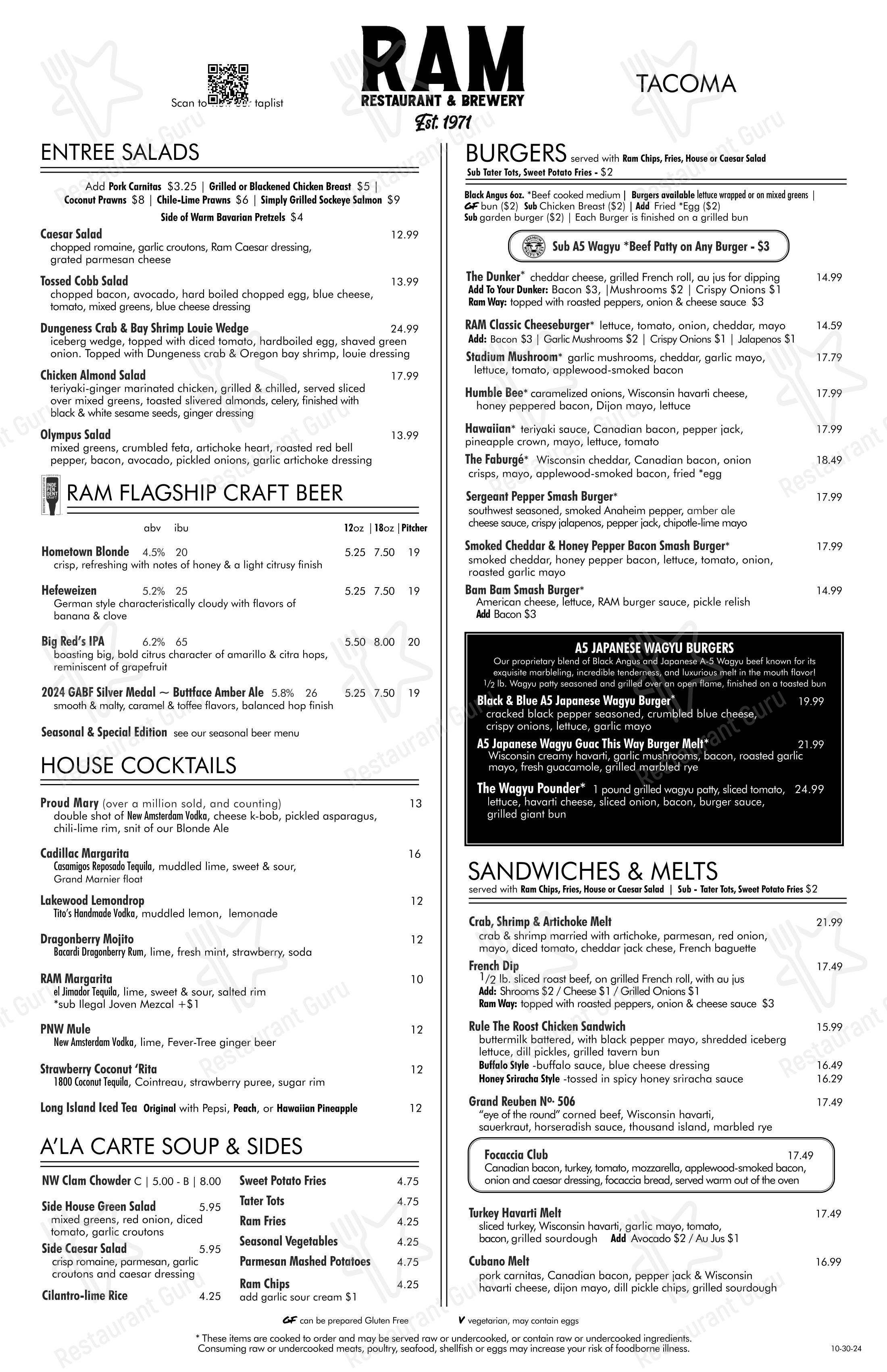 Menu at Ram Restaurant & Brewery, Tacoma