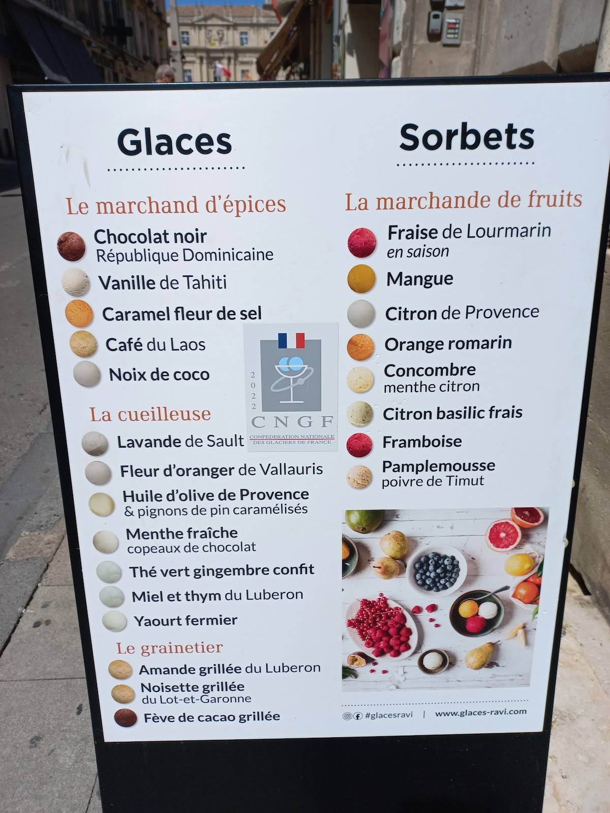 Menu au Glaces de Provence RAVI restaurant, Arles