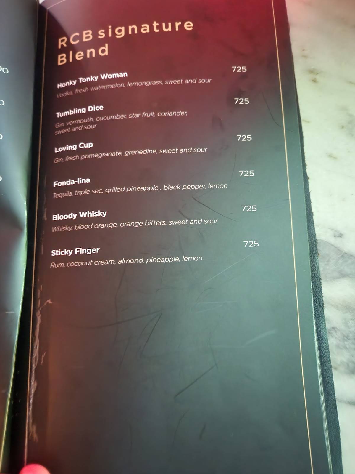 Menu at RCB Bar and Cafe, Bengaluru
